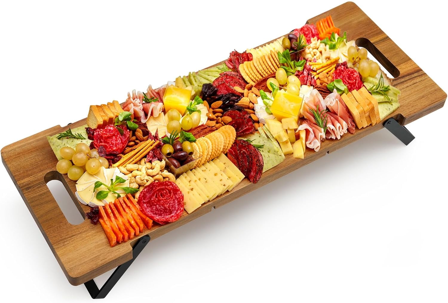 Cheese Board Large: Long Acacia Serving Wooden Riser with Handles ...