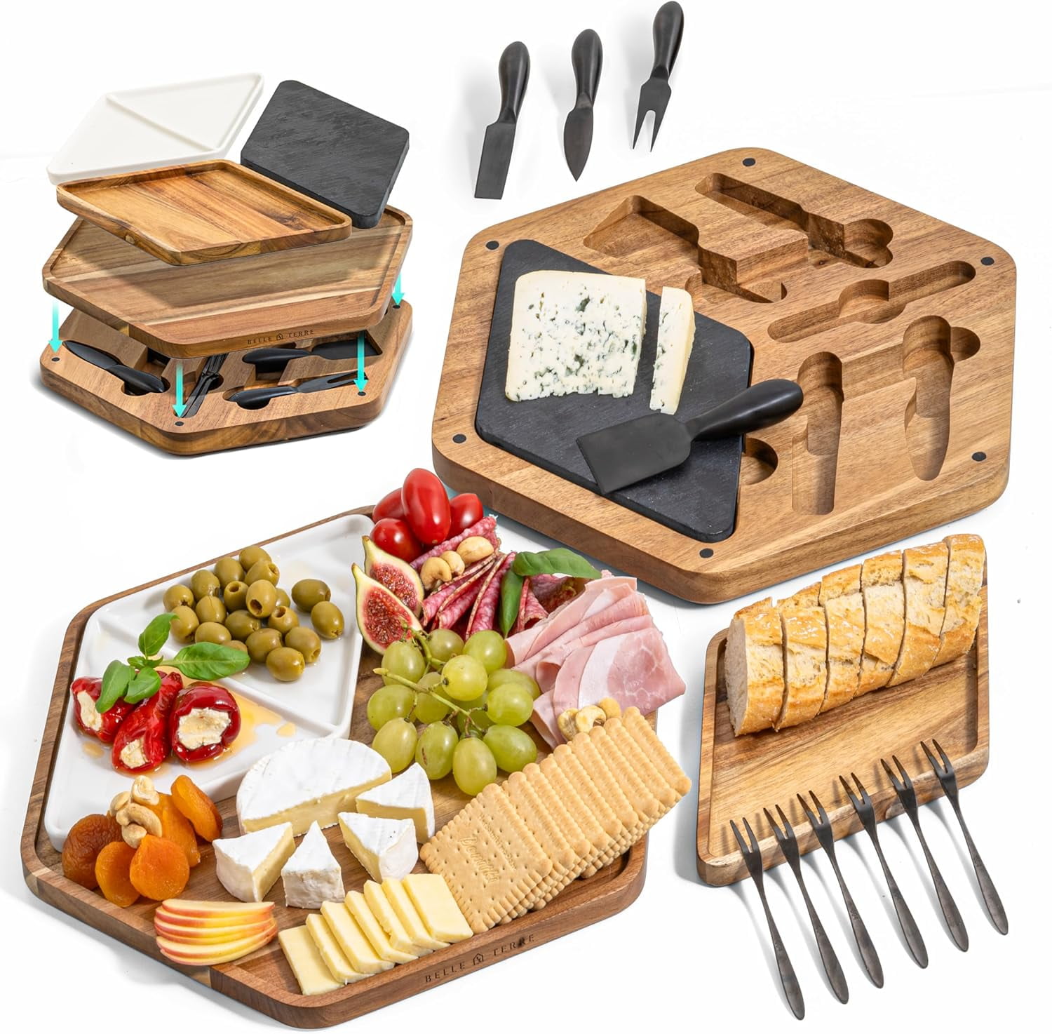 Cheese Board Set - Wood Charcuterie Boards for Serving Cheese, Crackers ...