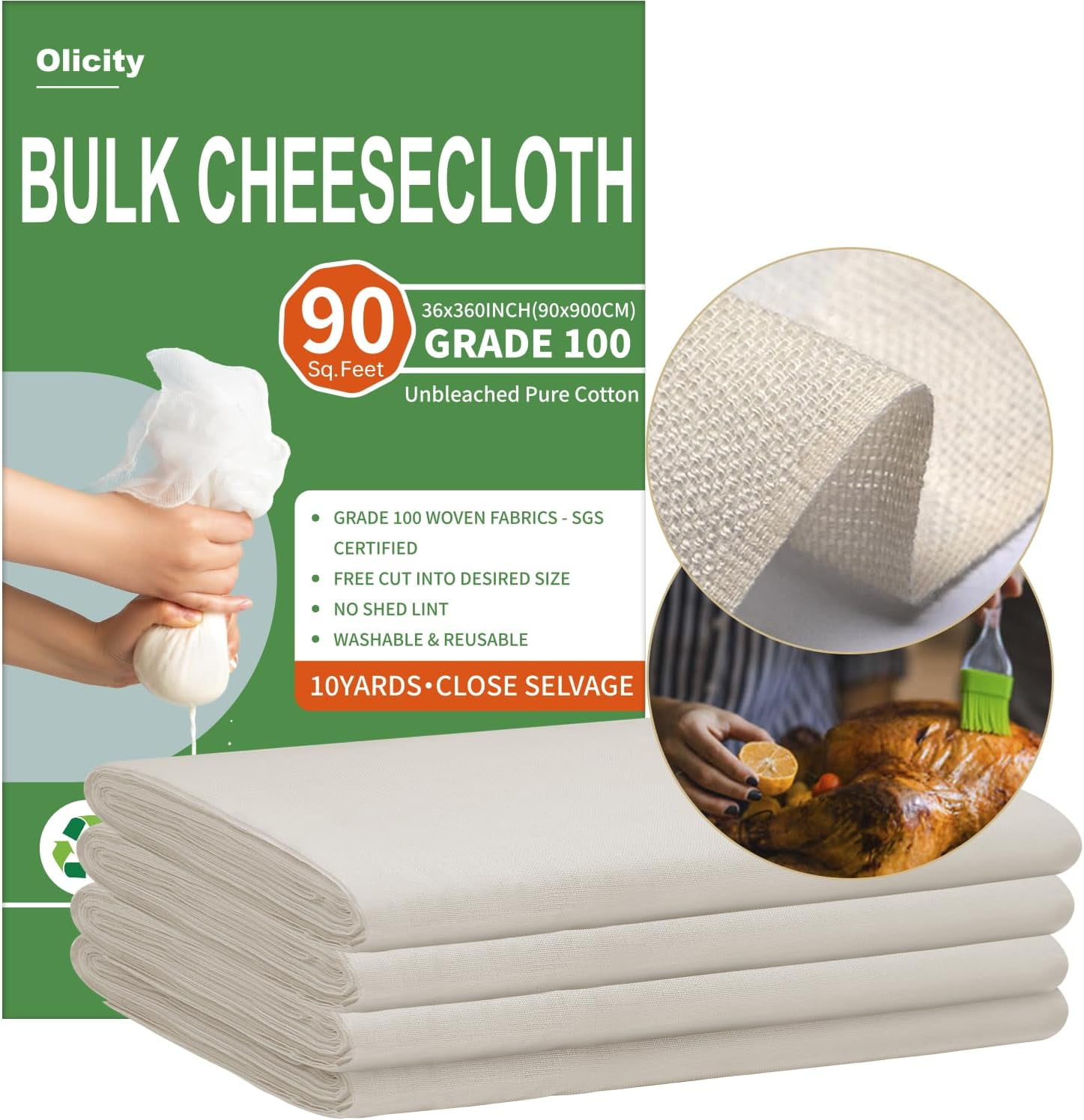 Cheese Cloth Roll,Grade 100,3x30Ft, 90 Sq Feet, Reusable Cheese Cloth ...
