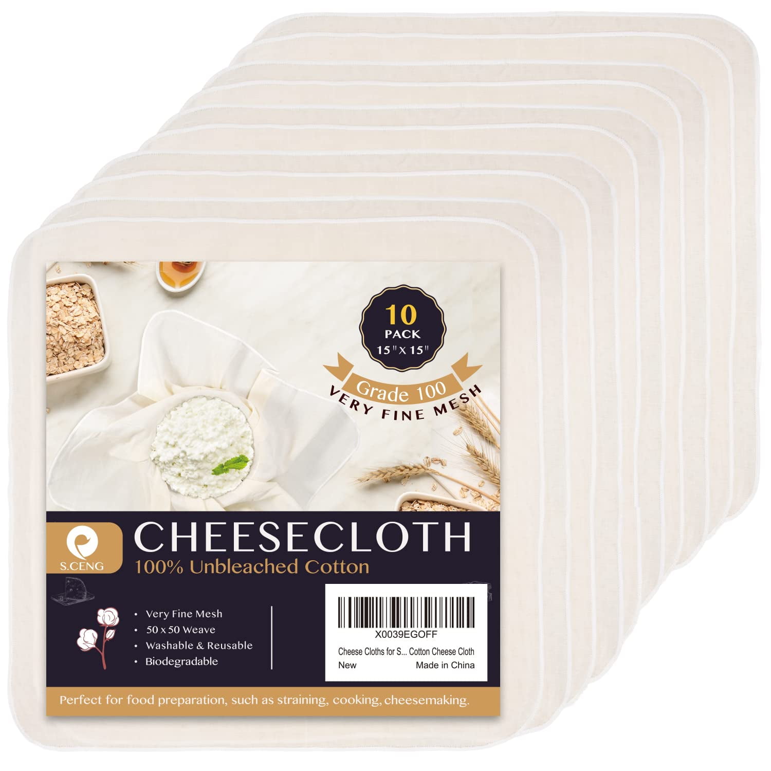 Cheese Cloths for Straining Grade 100 15 x 15inch 10 Pack Hemmed ...
