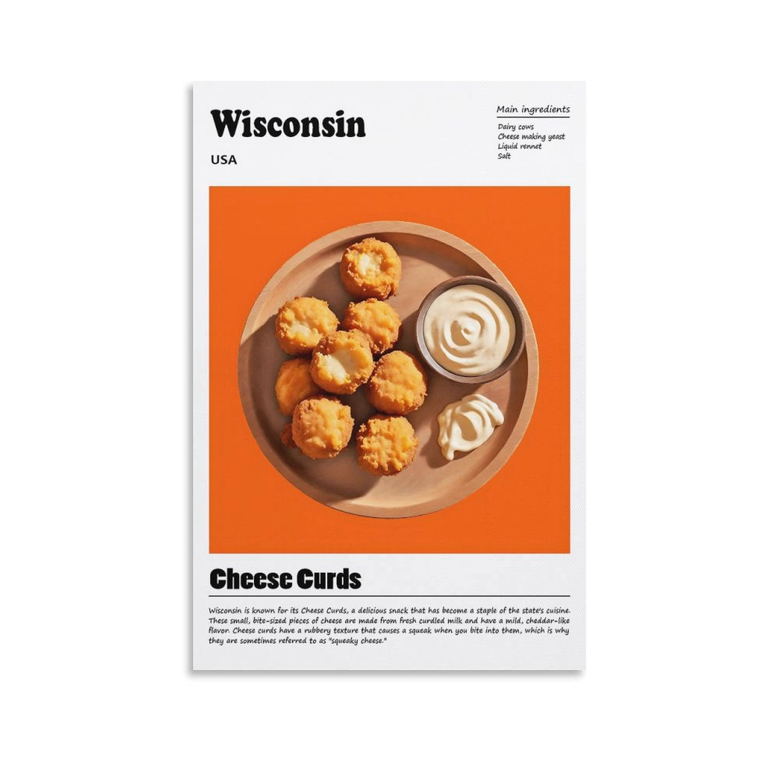 Cheese Curd Poster, Food Wall Art, American Food Canvas Print Kitchen ...