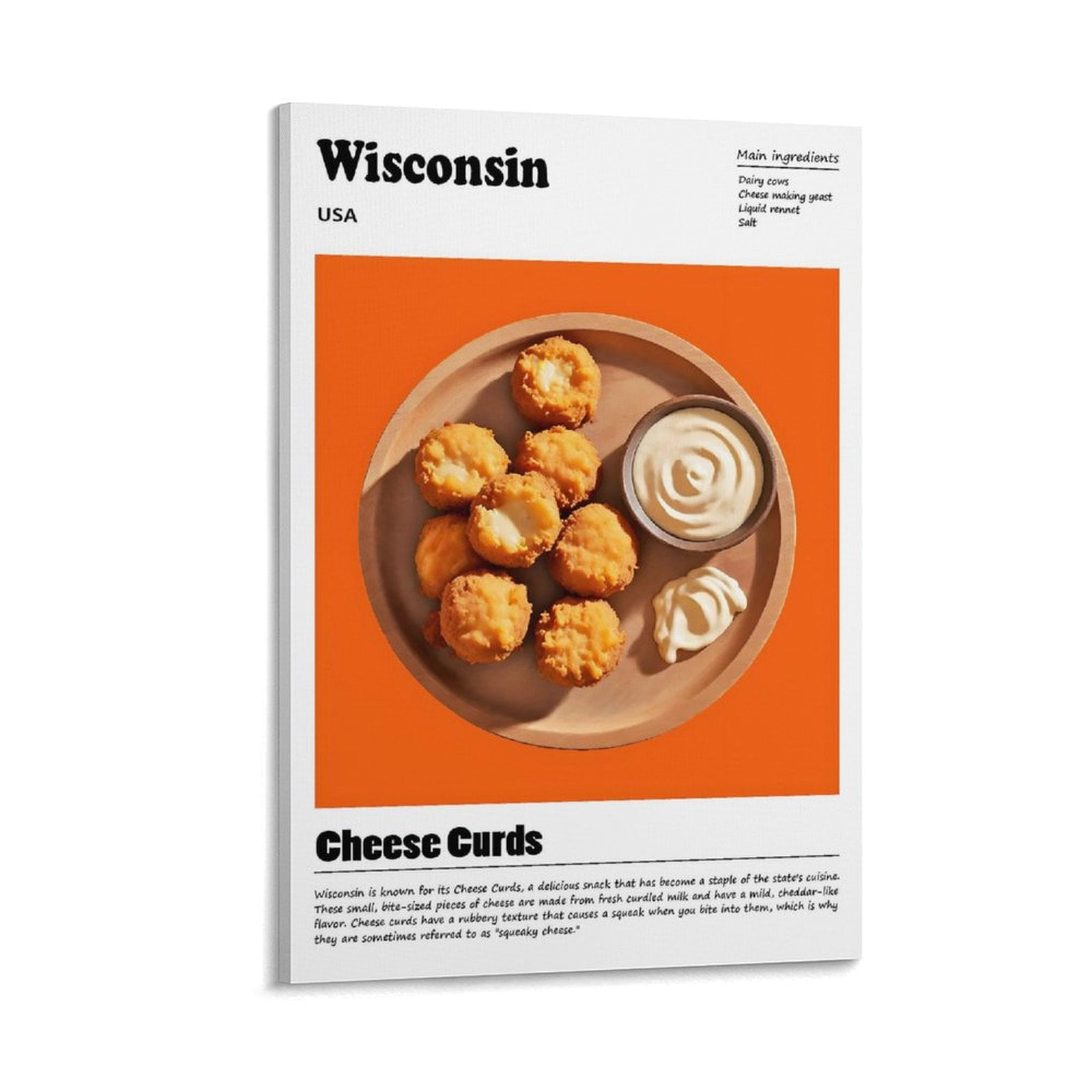 Cheese Curd Poster, Food Wall Art, American Food Canvas Print Kitchen ...