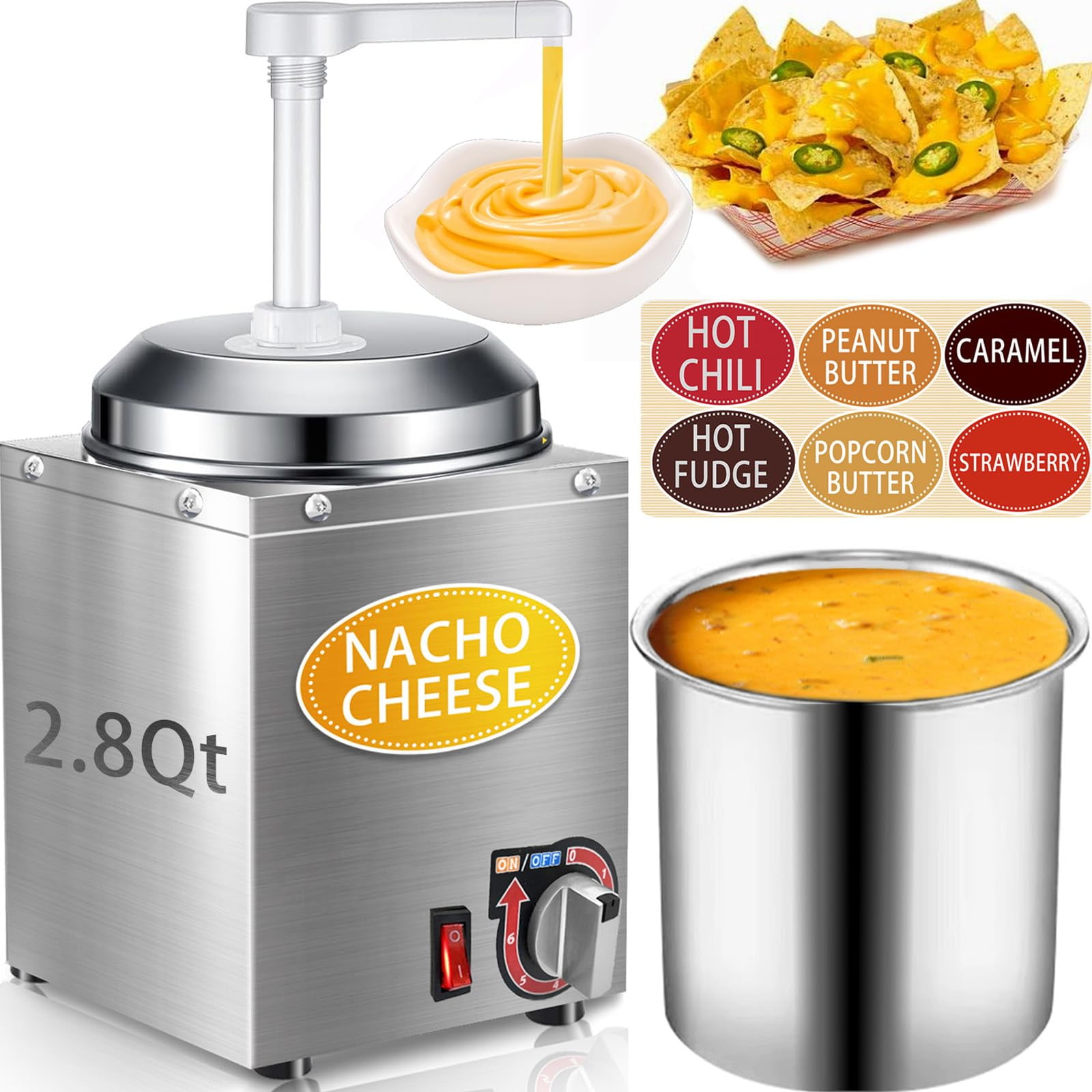 Cheese Dispenser with Pump - 2.8QT Stainless Steel Cheese Hot Fudge ...