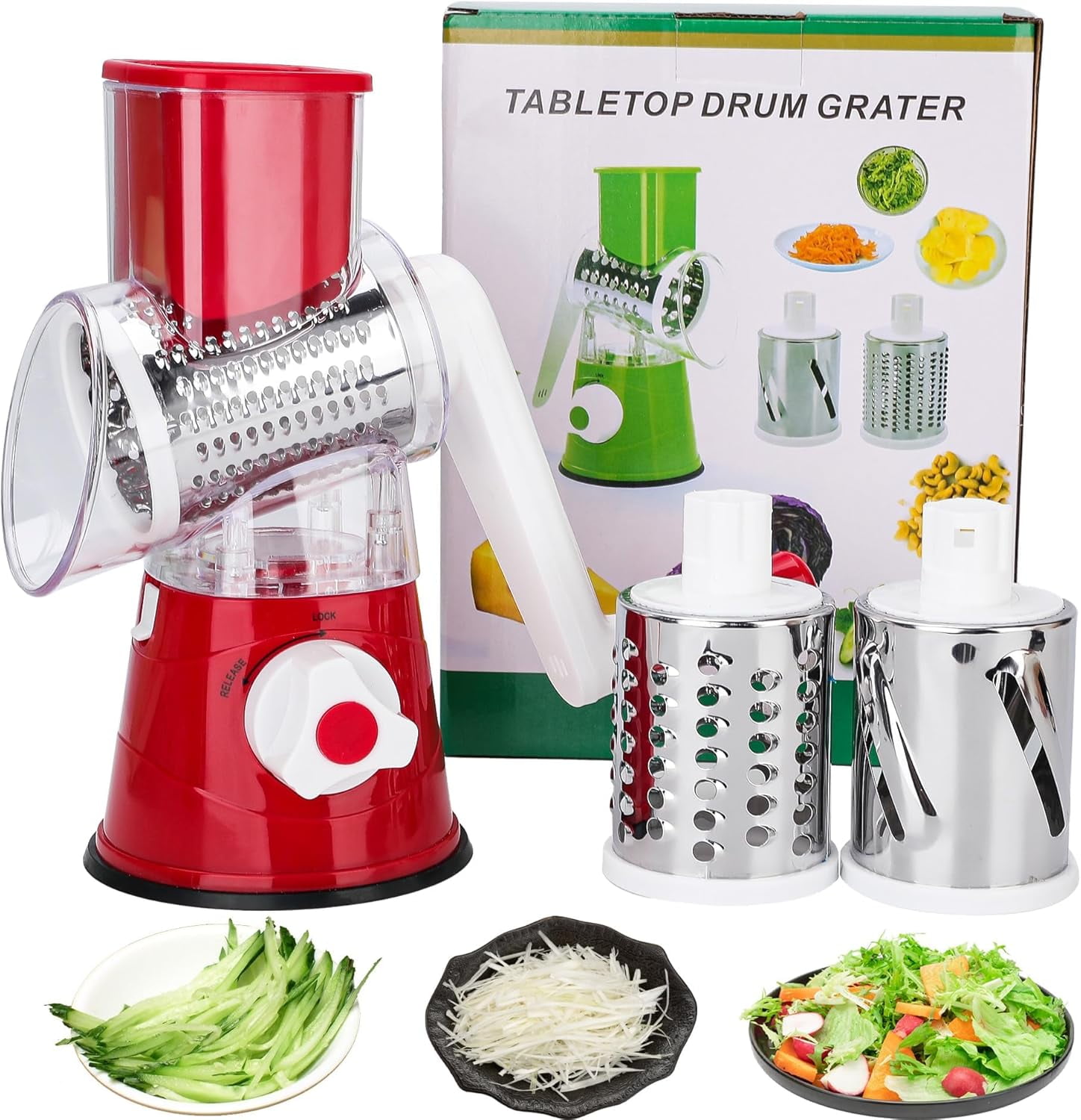 Cheese Grater – 3-in-1 Rotary Drum Vegetable Slicer with 3 Sharp ...