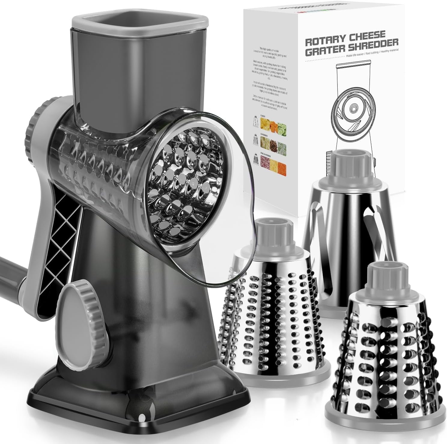 Cheese Grater Hand Crank Rotating Cheese Shredder Stainless Vegetable ...