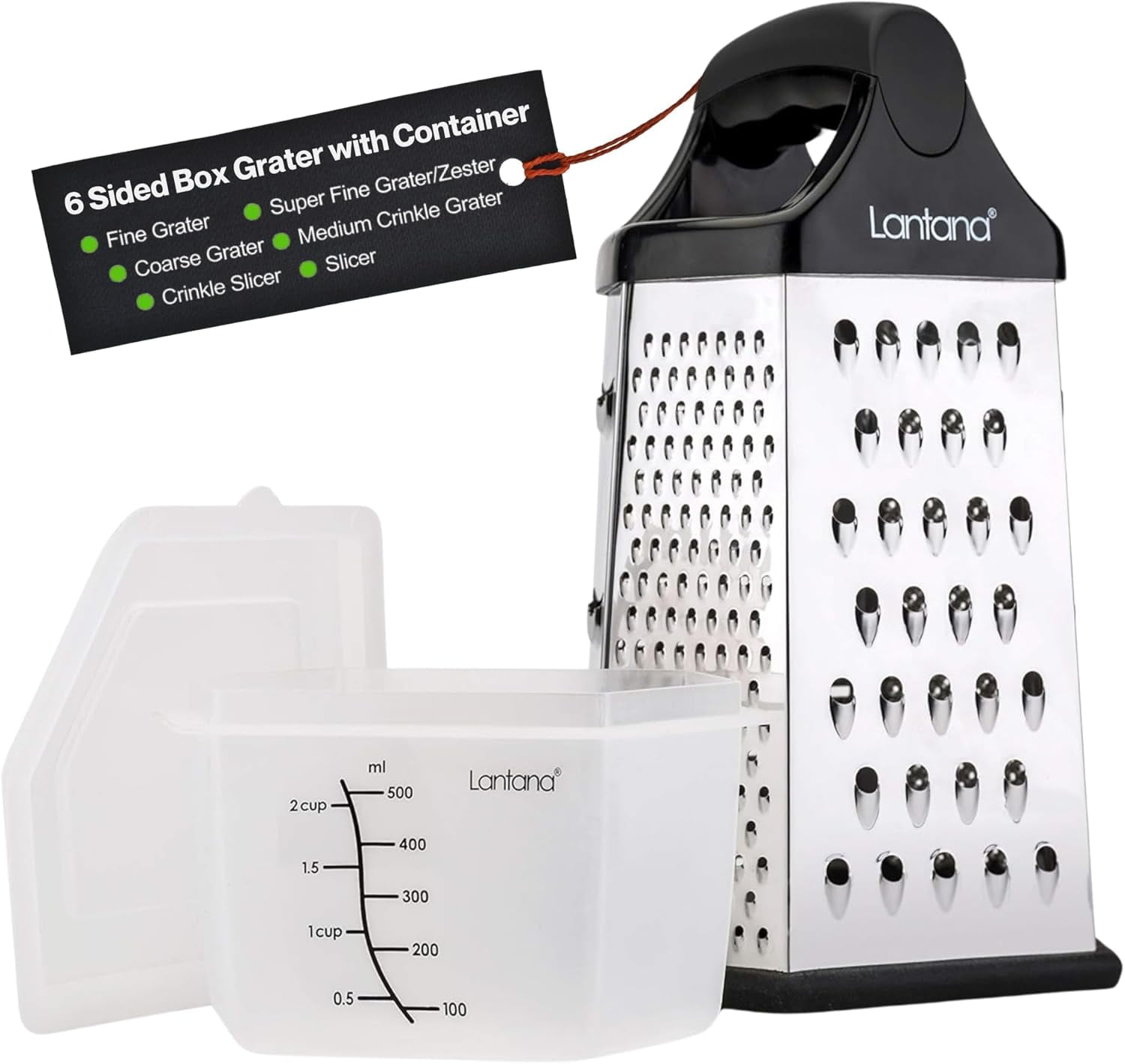 Cheese Grater for Kitchen with Container & Lid - Handheld Stainless ...