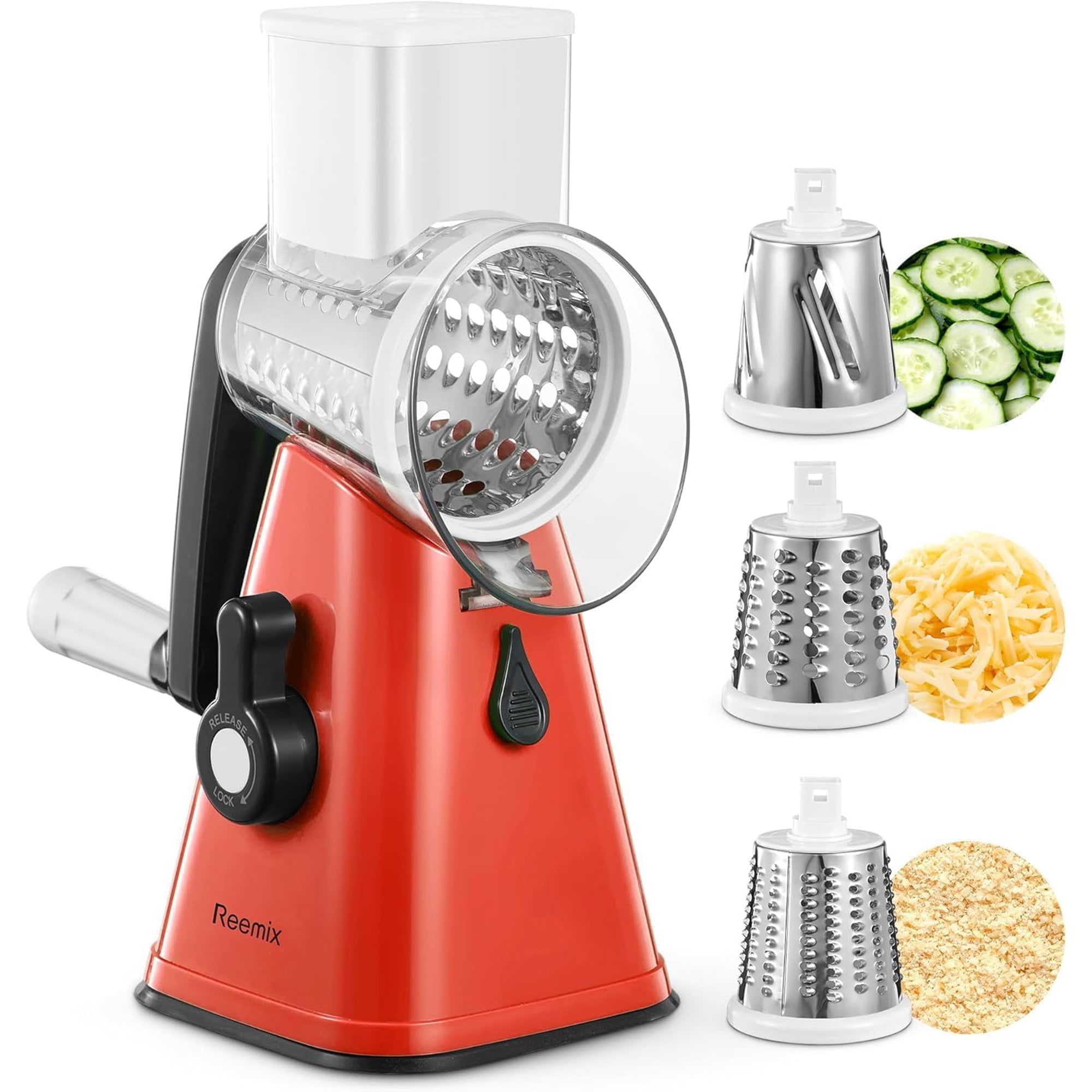 Cheese Grater, Reemix Rotary Cheese Grater with Handle, Kitchen ...