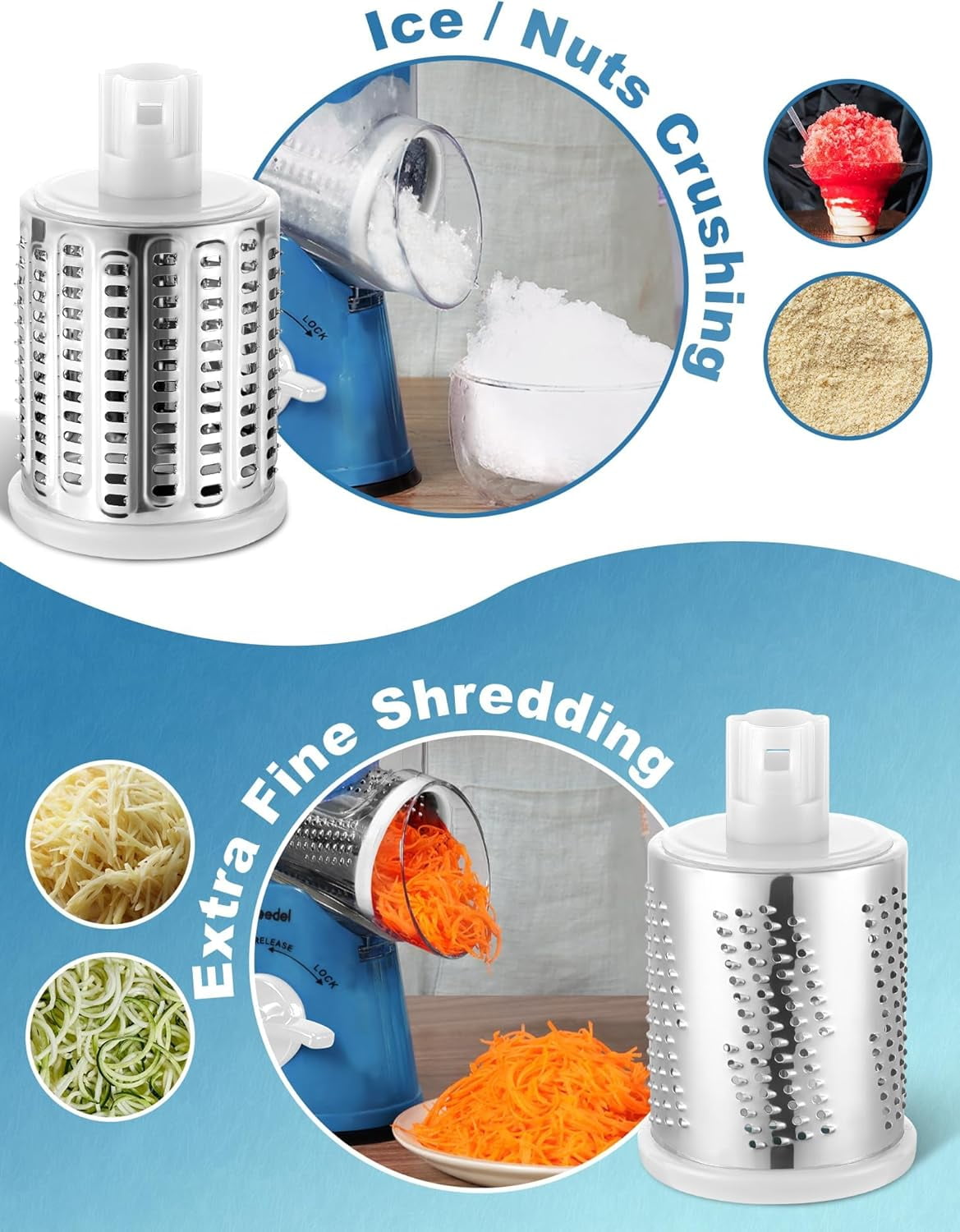 Cheese Grater and Mandoline Slicer Bundle - Zero Injury Rotary Shredder ...
