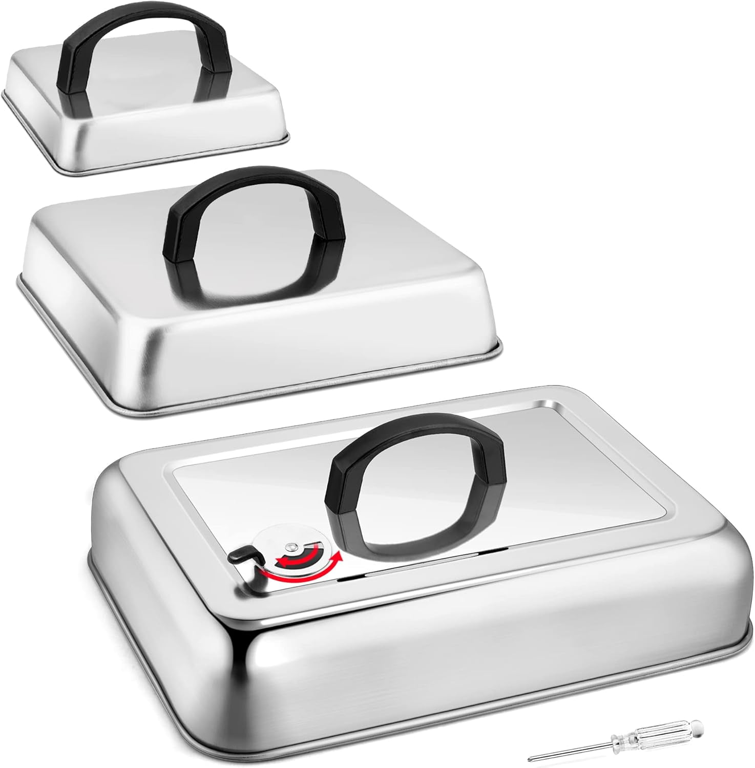 Cheese Melting Dome Set of 3, Heavy Duty Rectangular Basting Cover with ...