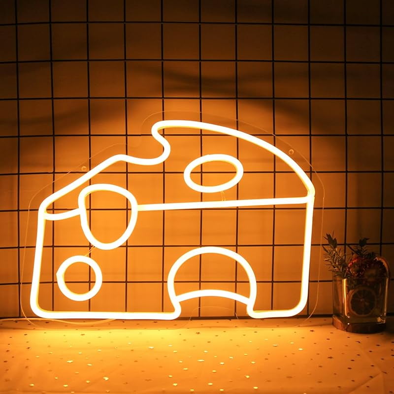 Cheese Neon Sign Golden Yellow Neon Light Cheese Wedge Neon Signs Cake ...