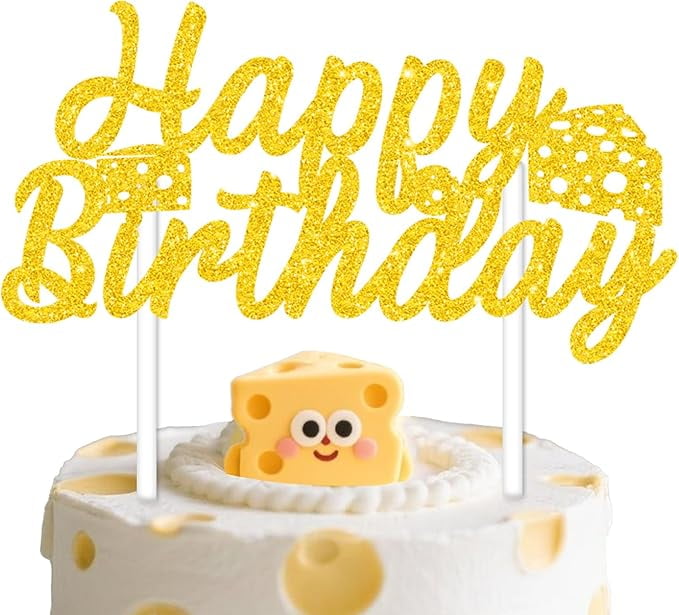 Cheese Party Decorations Cheese Cake Topper Gold Glitter Happy Birthday ...