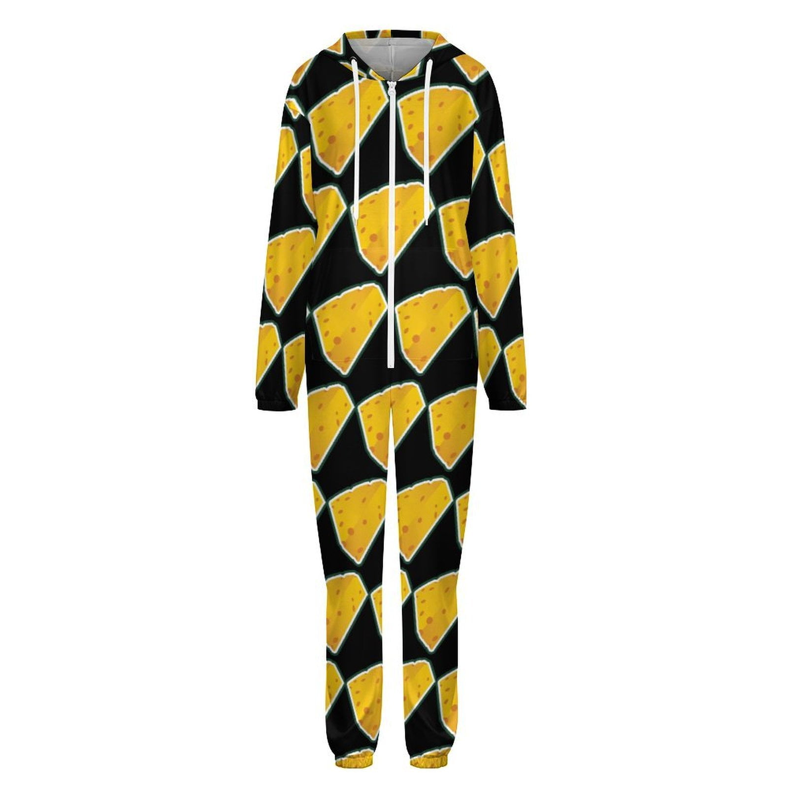 Cheese Pattern On Black Unisex Adult Onesie Pajamas with Pockets for ...