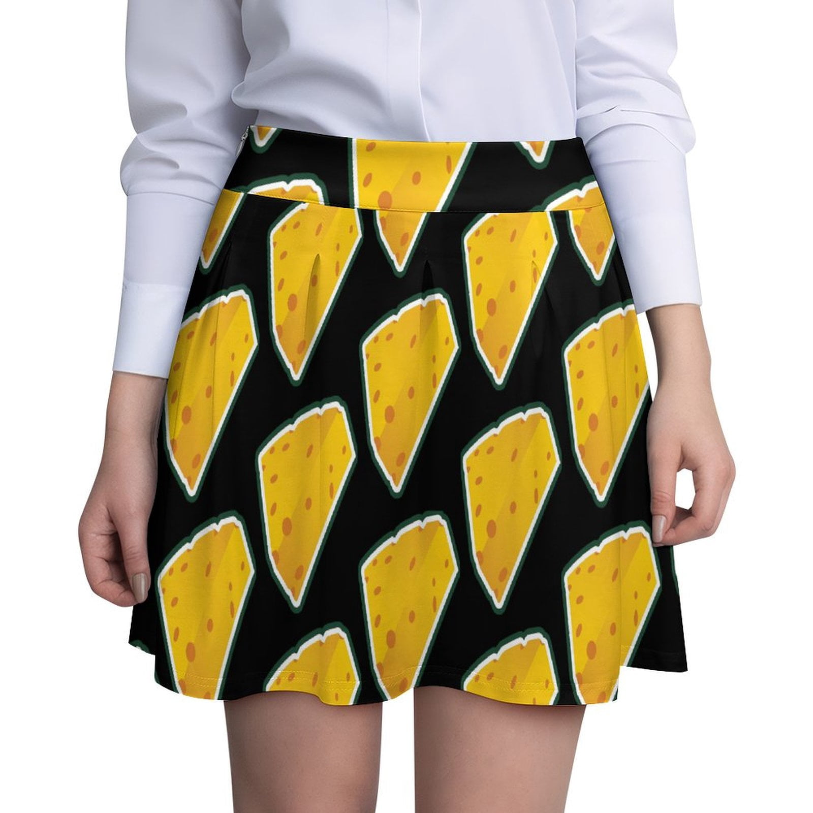 Cheese Pattern On Black Women's Casual Mini Skirt Invisible Zipper ...