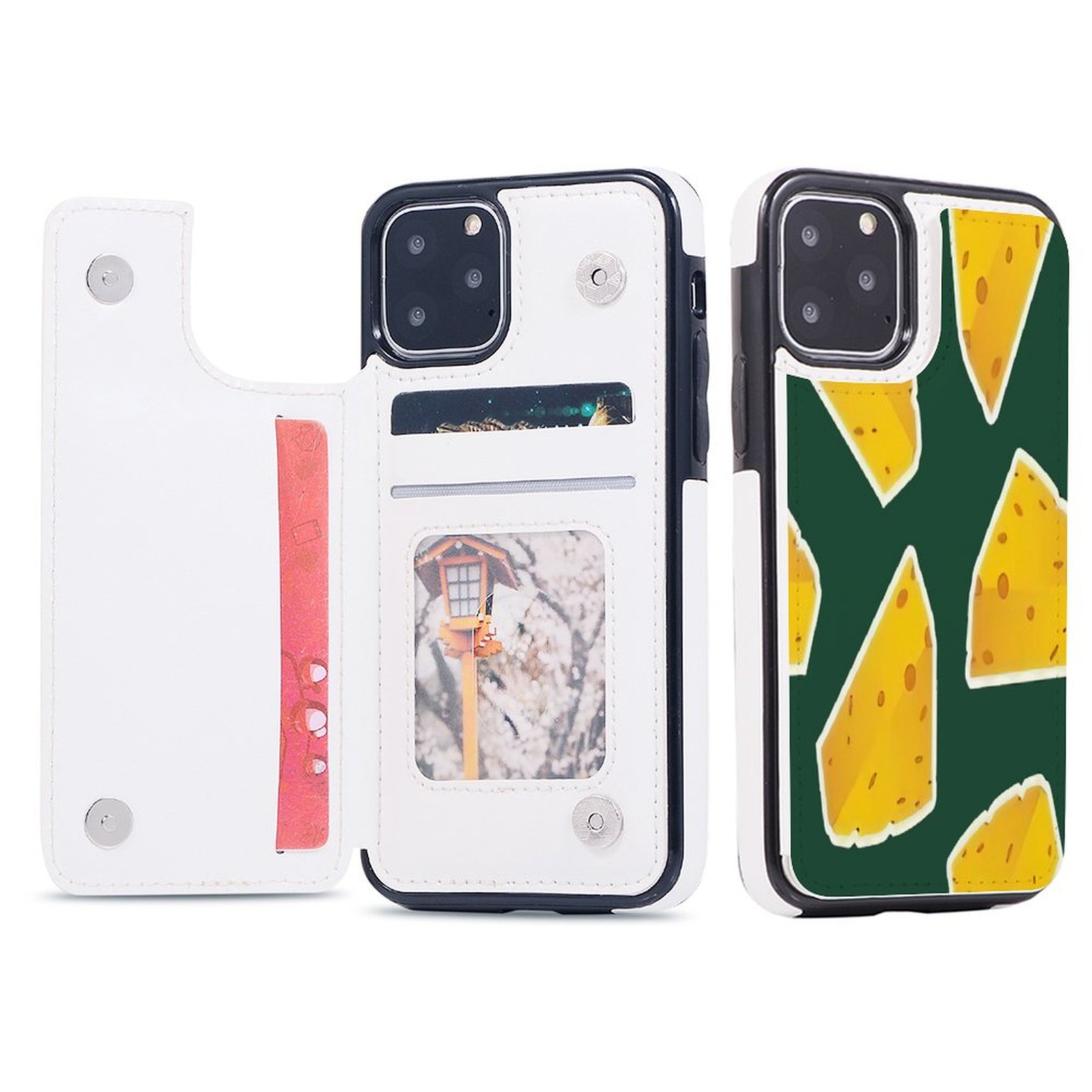 Cheese Pattern On Green Leather Wallet Case for iPhone 16 15 14 13 12 ...