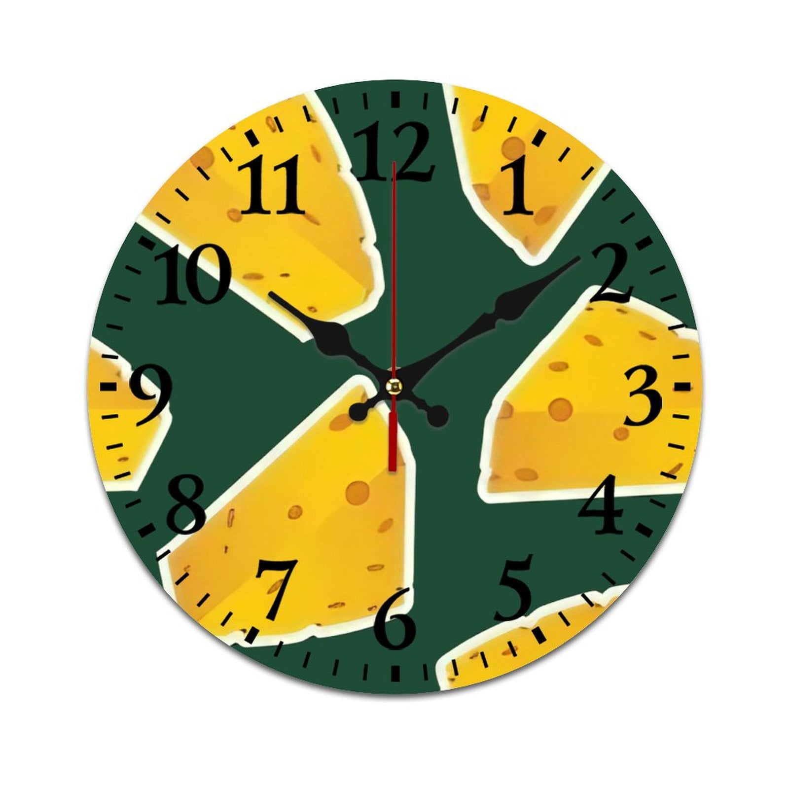 Cheese Pattern On Green Wall Clock Modern Design Clocks Wall Hanging ...