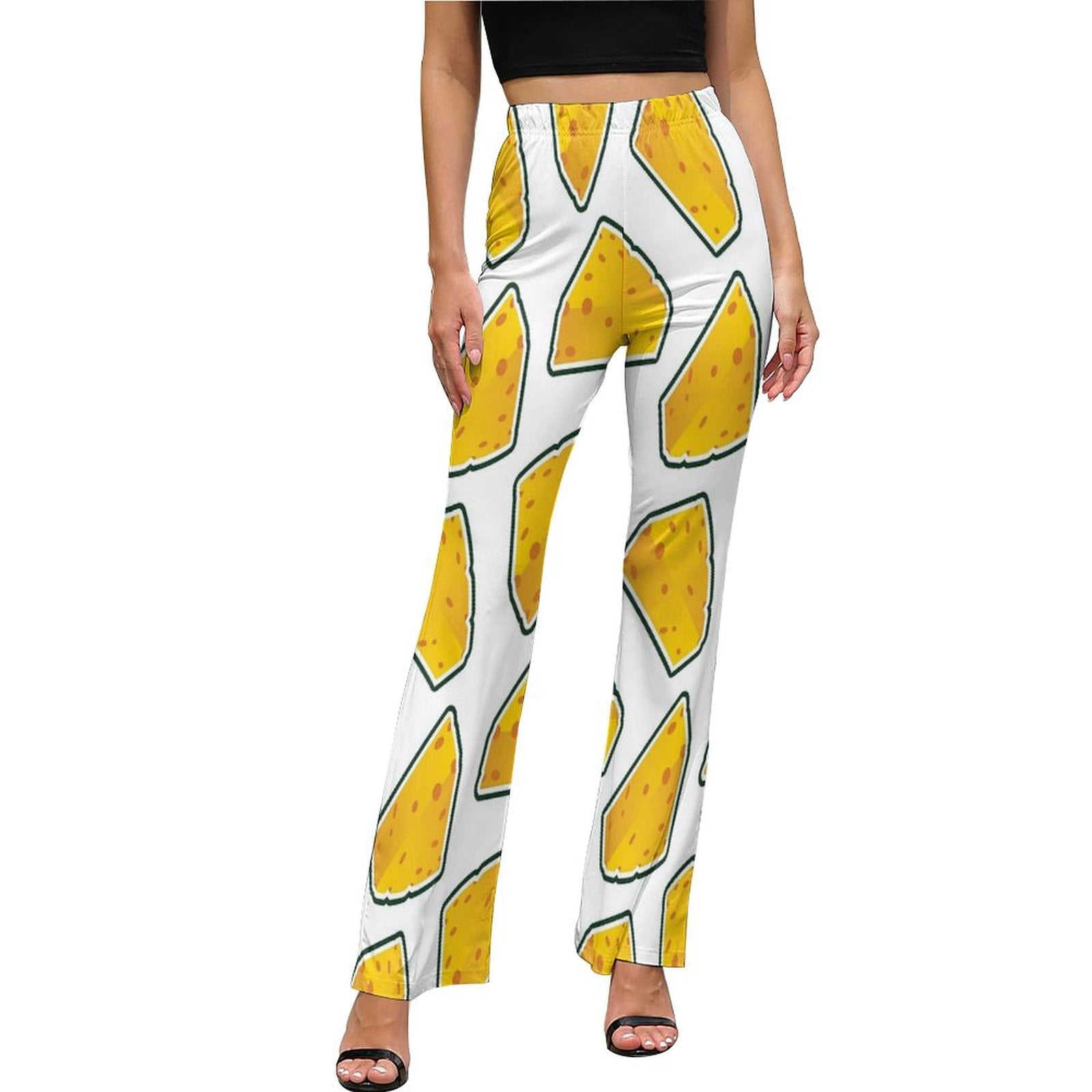 Cheese Pattern On White Background High Waisted Casual Flared Trousers ...