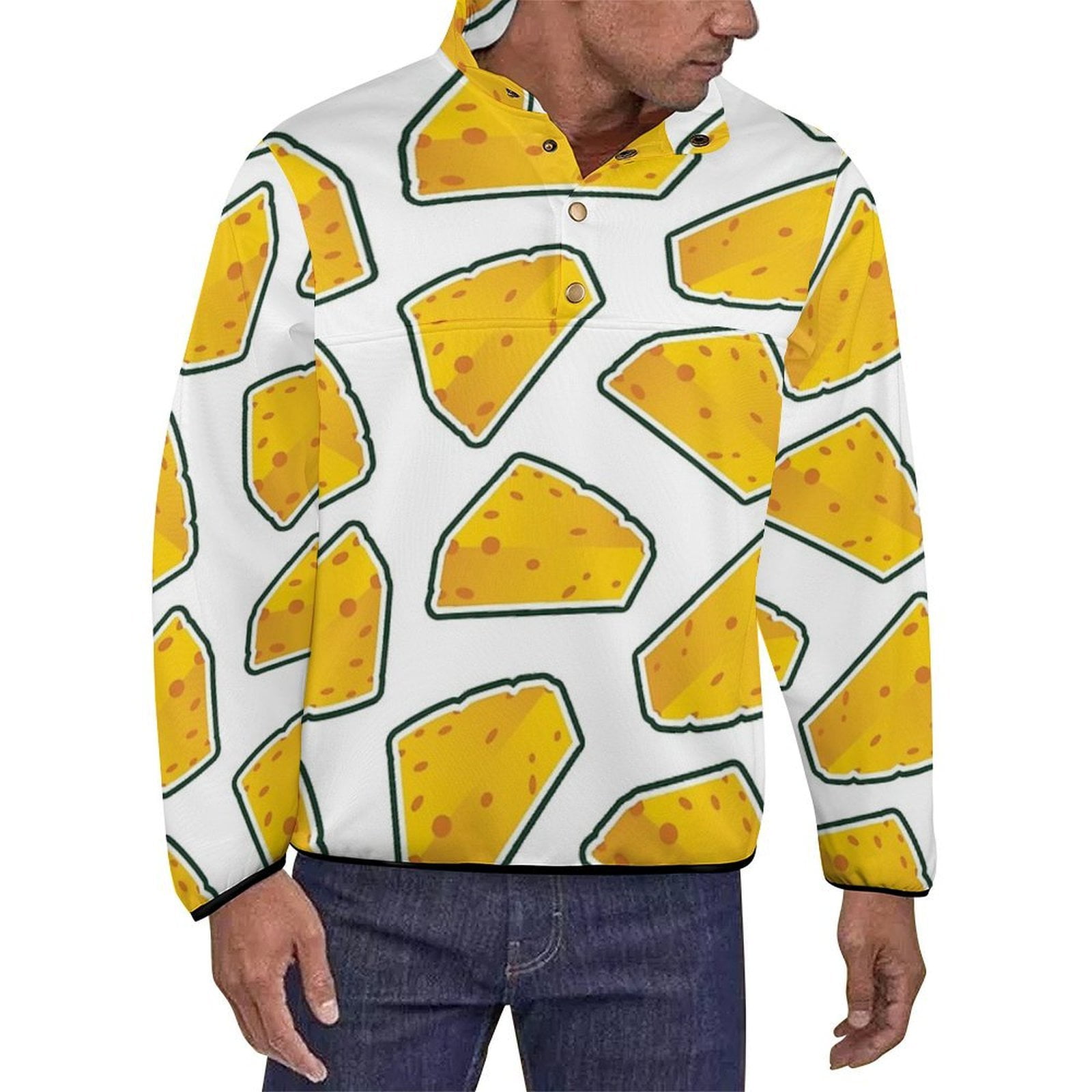 Cheese Pattern On White Background Men's Stand Collar Sweater Long ...