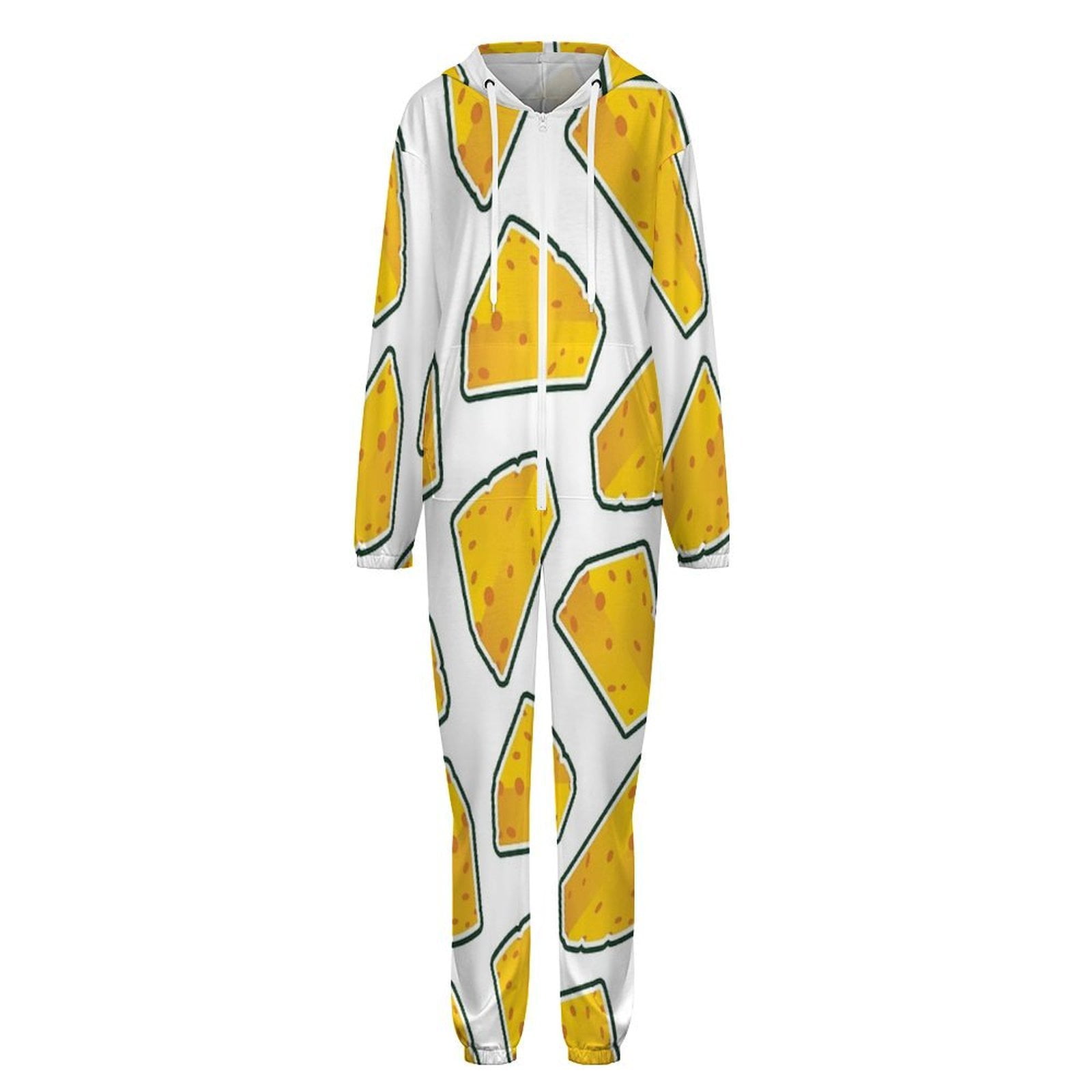 Cheese Pattern On White Background Unisex Adult Onesie Pajamas with ...