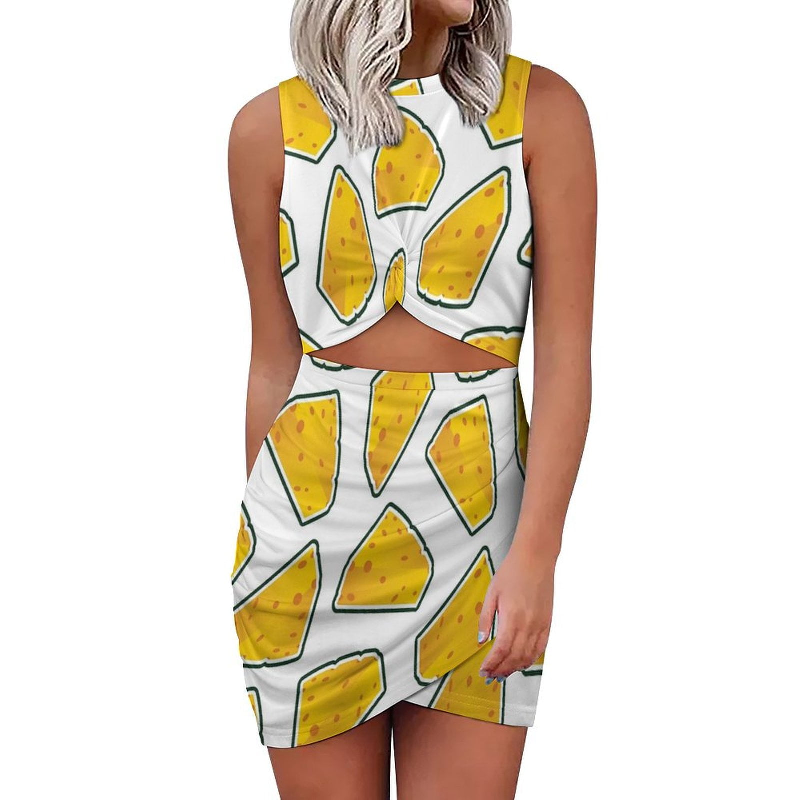 Cheese Pattern On White Background Women's Crossover Slim Hip Dress ...
