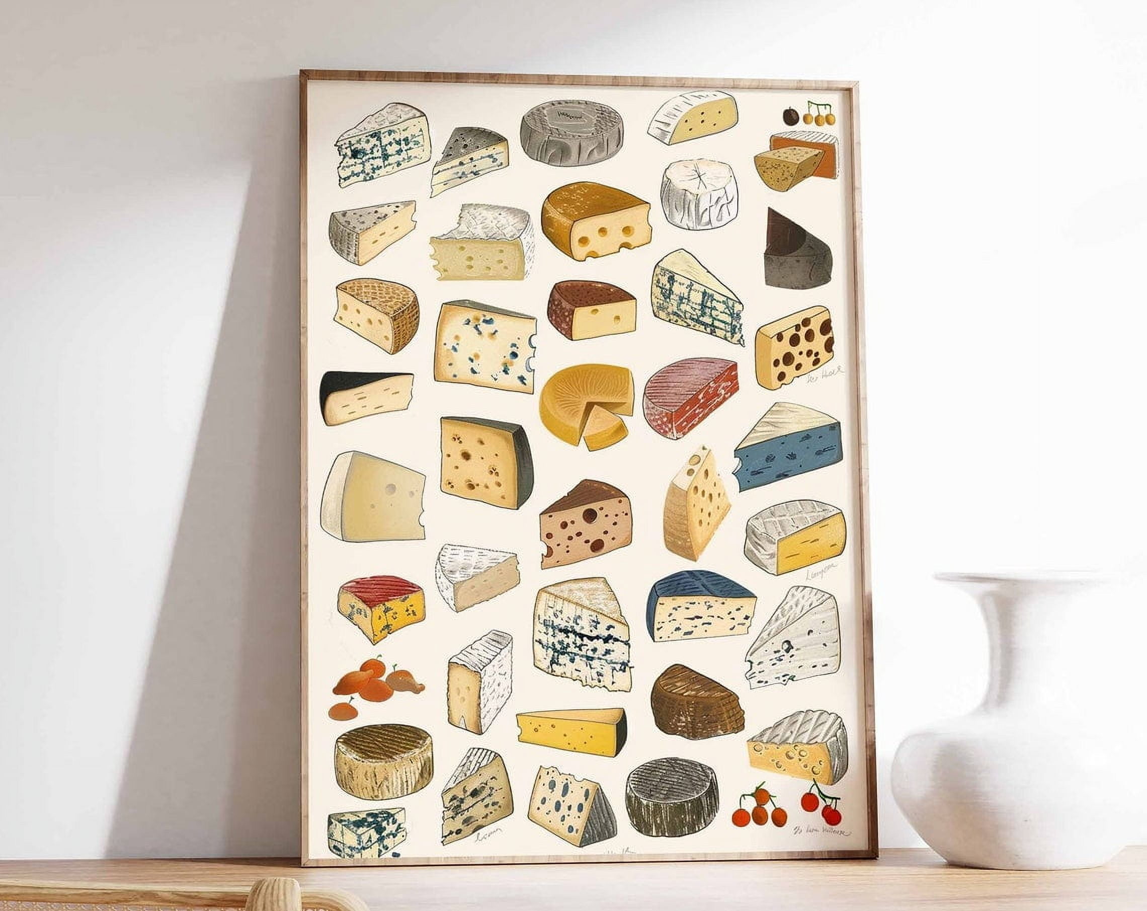 Cheese Poster, Cheese Varieties Art, Gourmet Food Print, Kitchen Decor ...