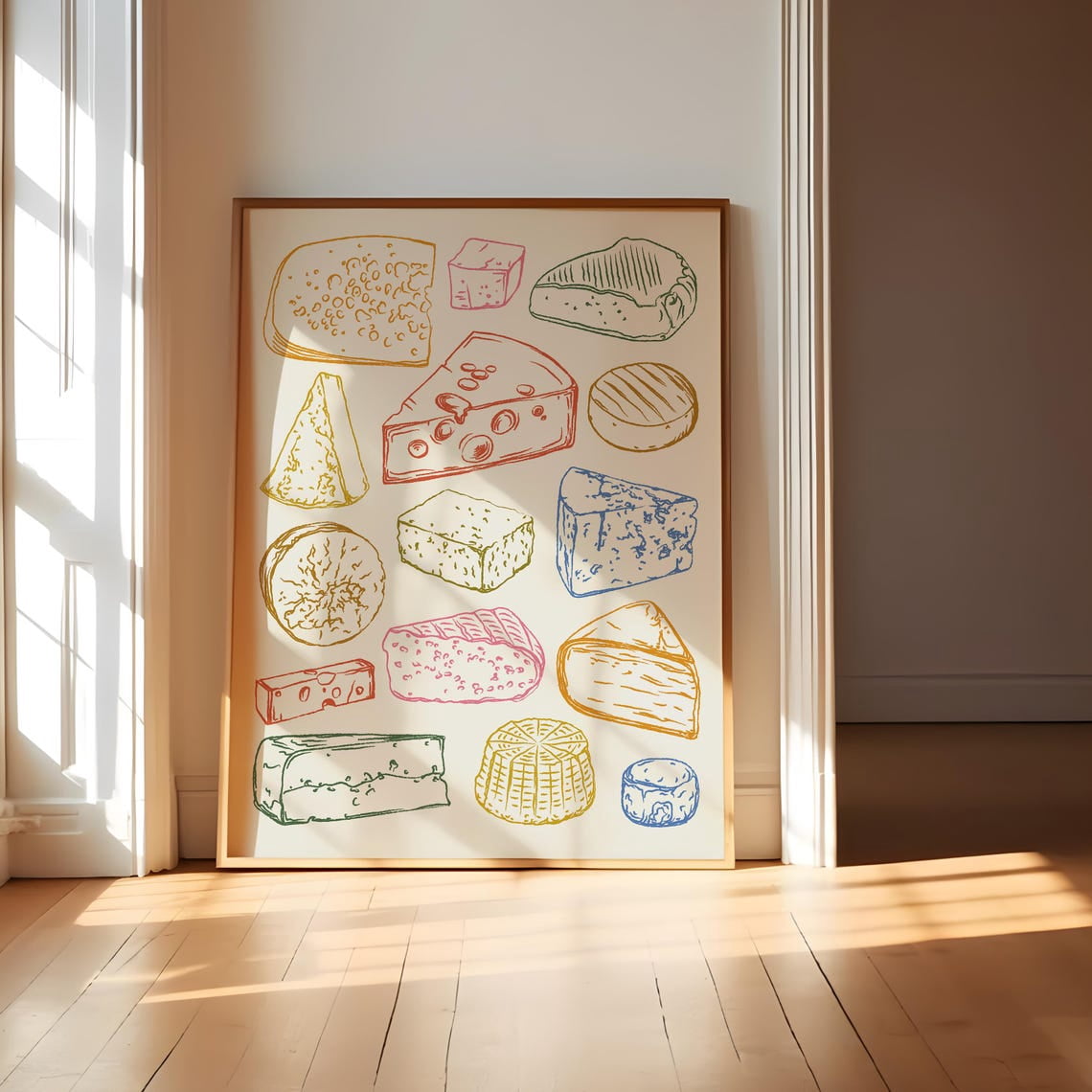 Cheese Print, Illustrated Cheese Art For Foodie Wall Decor, Gourmet ...