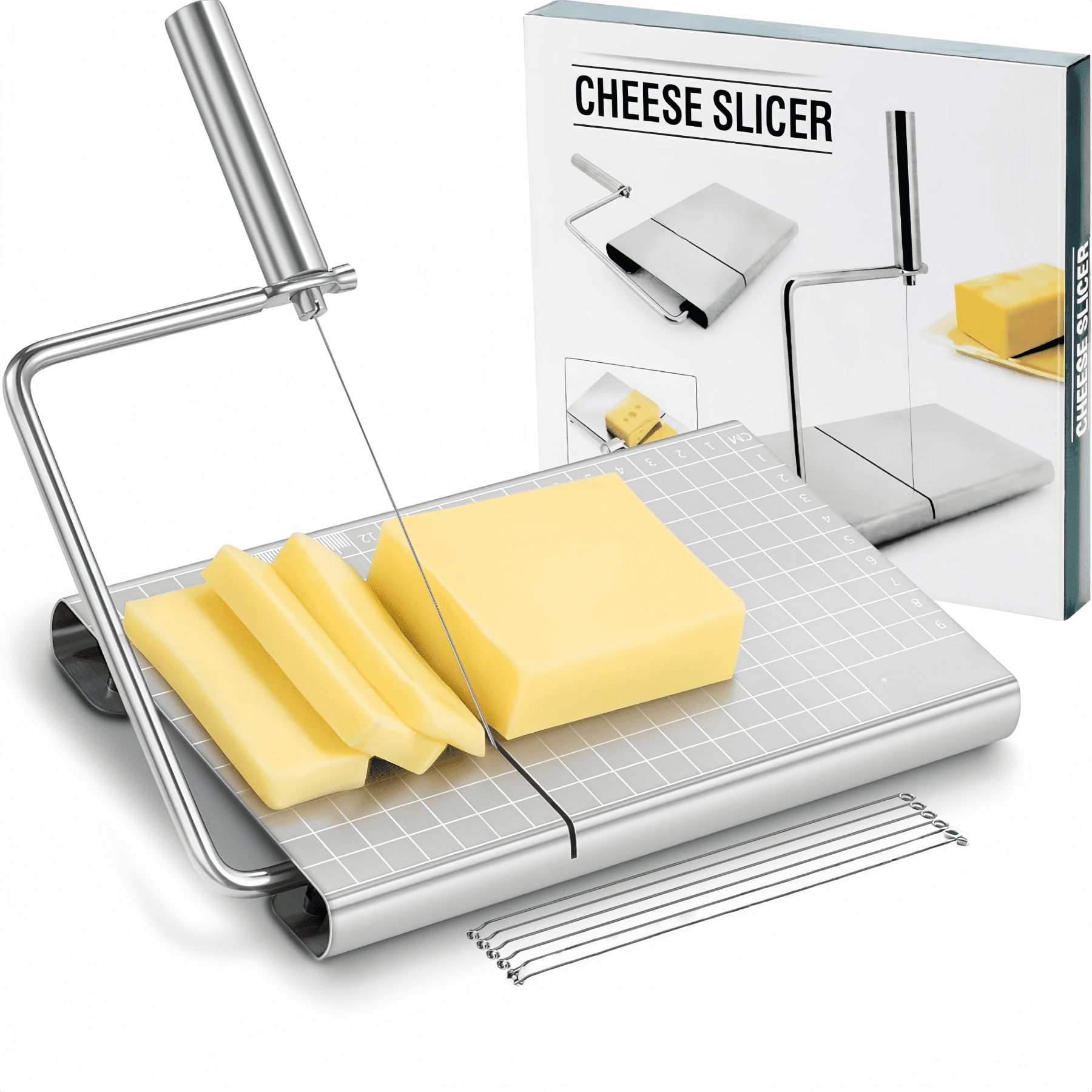 Cheese Slicer with 6 Replacement Cutting Wires - Heavy Duty 5"x8 ...