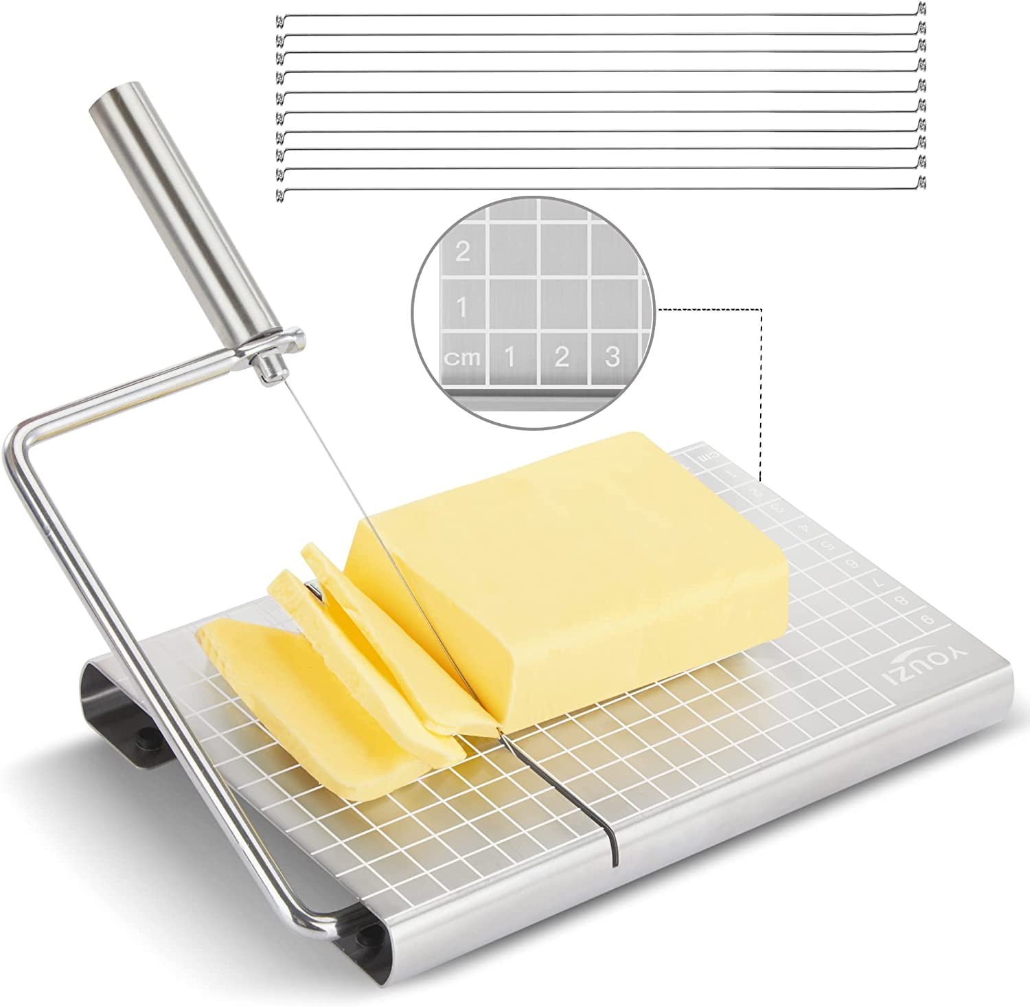 Stainless Steel Cheese Slicer & Cutter with 10 Replacement Wires ...