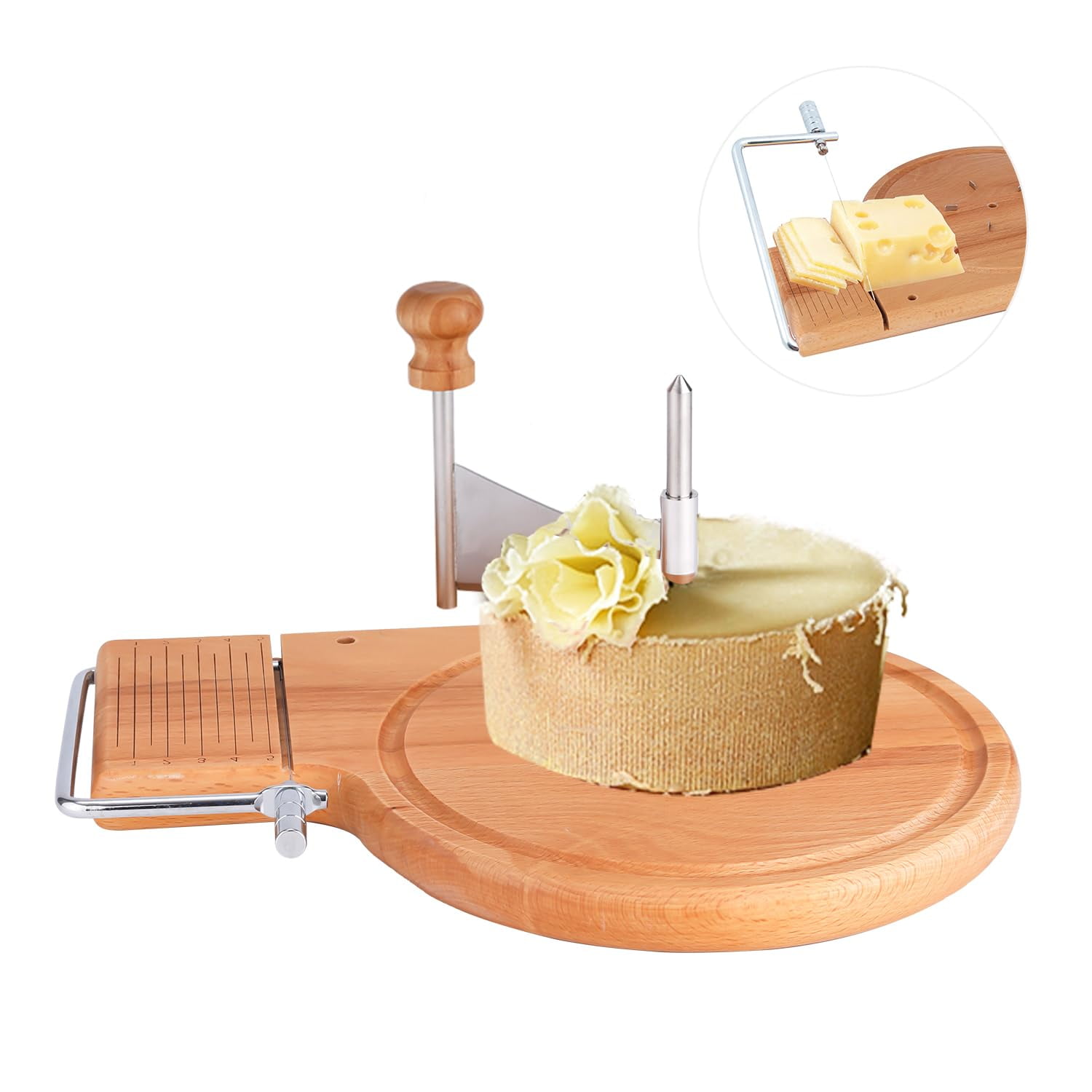 Cheese Slicer, Stainless Steel Wheel with Handle Cheese Cutter Board ...