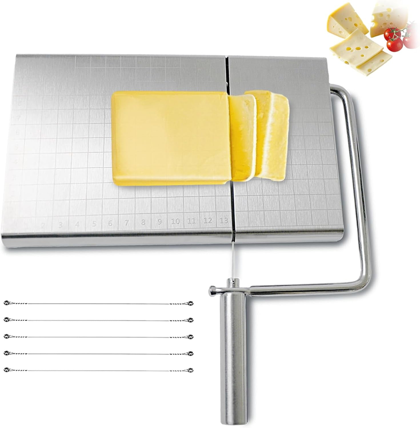 Cheese Slicer with Wire - Adjustable Stainless Steel Block Cheese ...