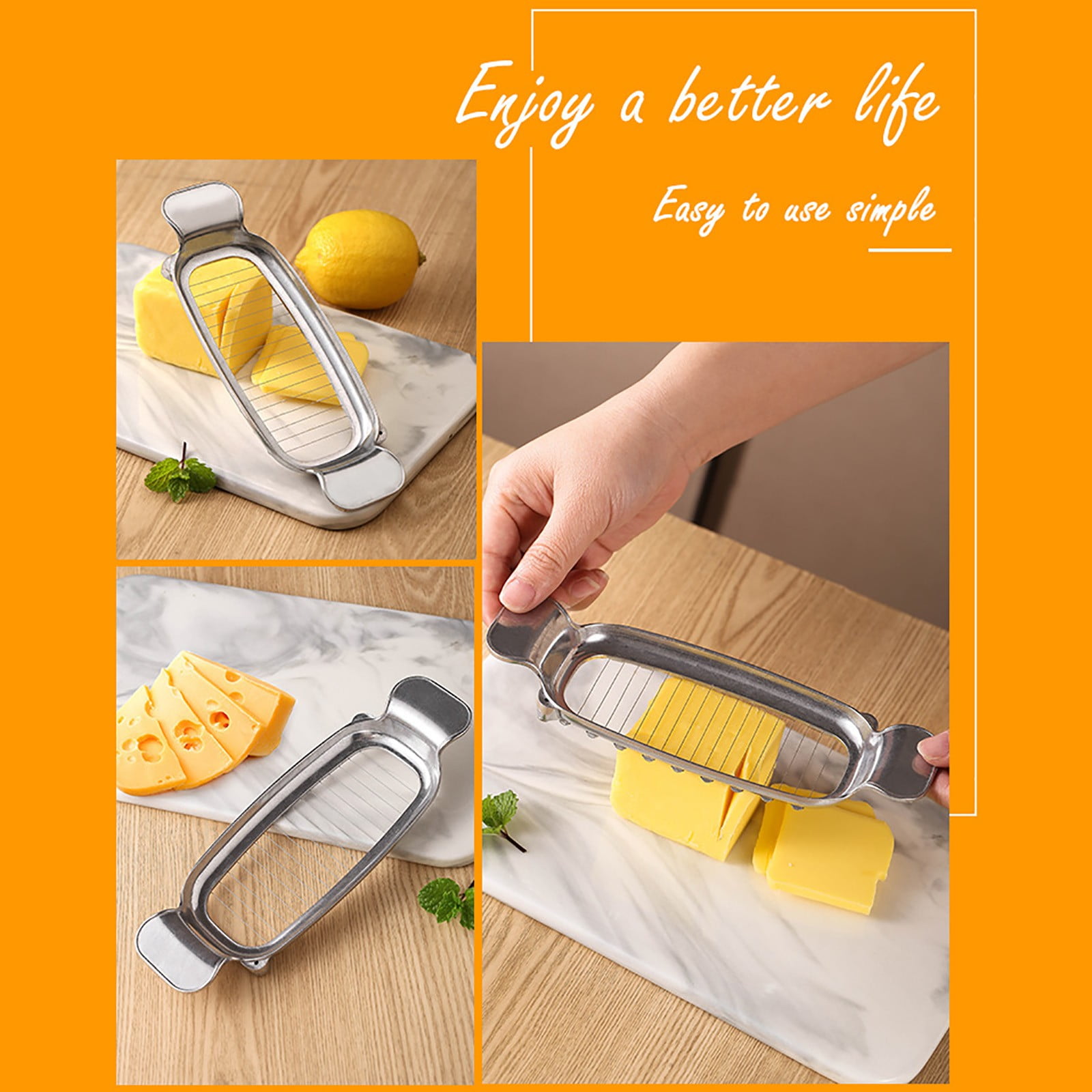 Cheese Slicer with Wire - Adjustable Stainless Steel Block Cheese ...