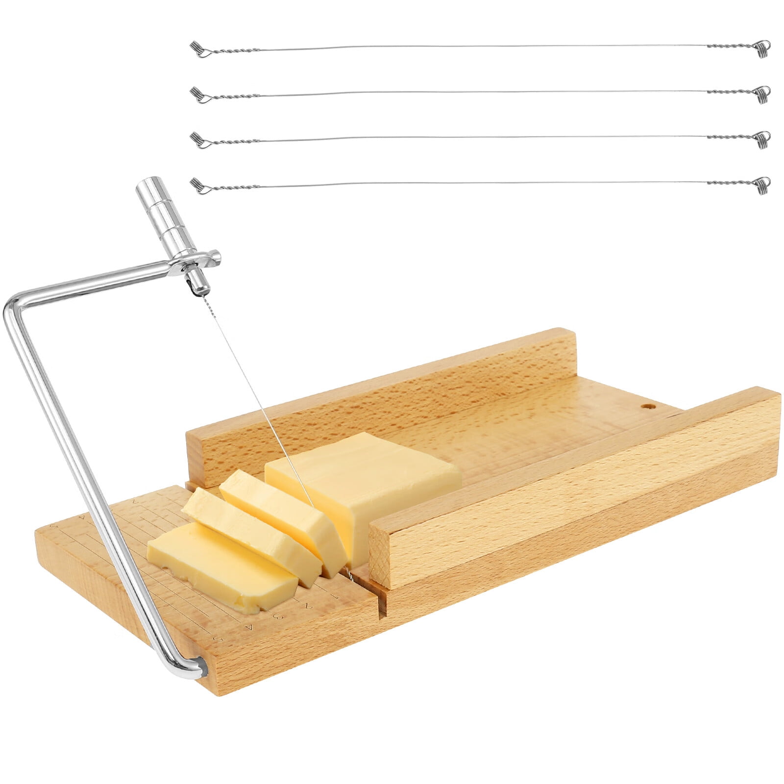Cheese Slicer Wooden Cheese Cutter Board with 5 Stainless Steel Cutting ...