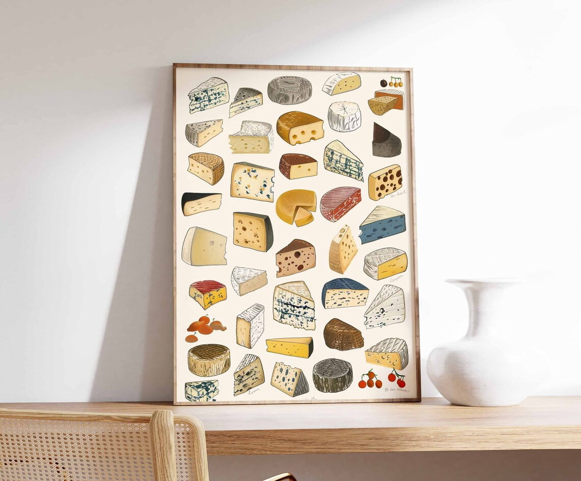 Cheese Varieties Gourmet Food Kitchen Culinary Art Foodie Wall Decor ...