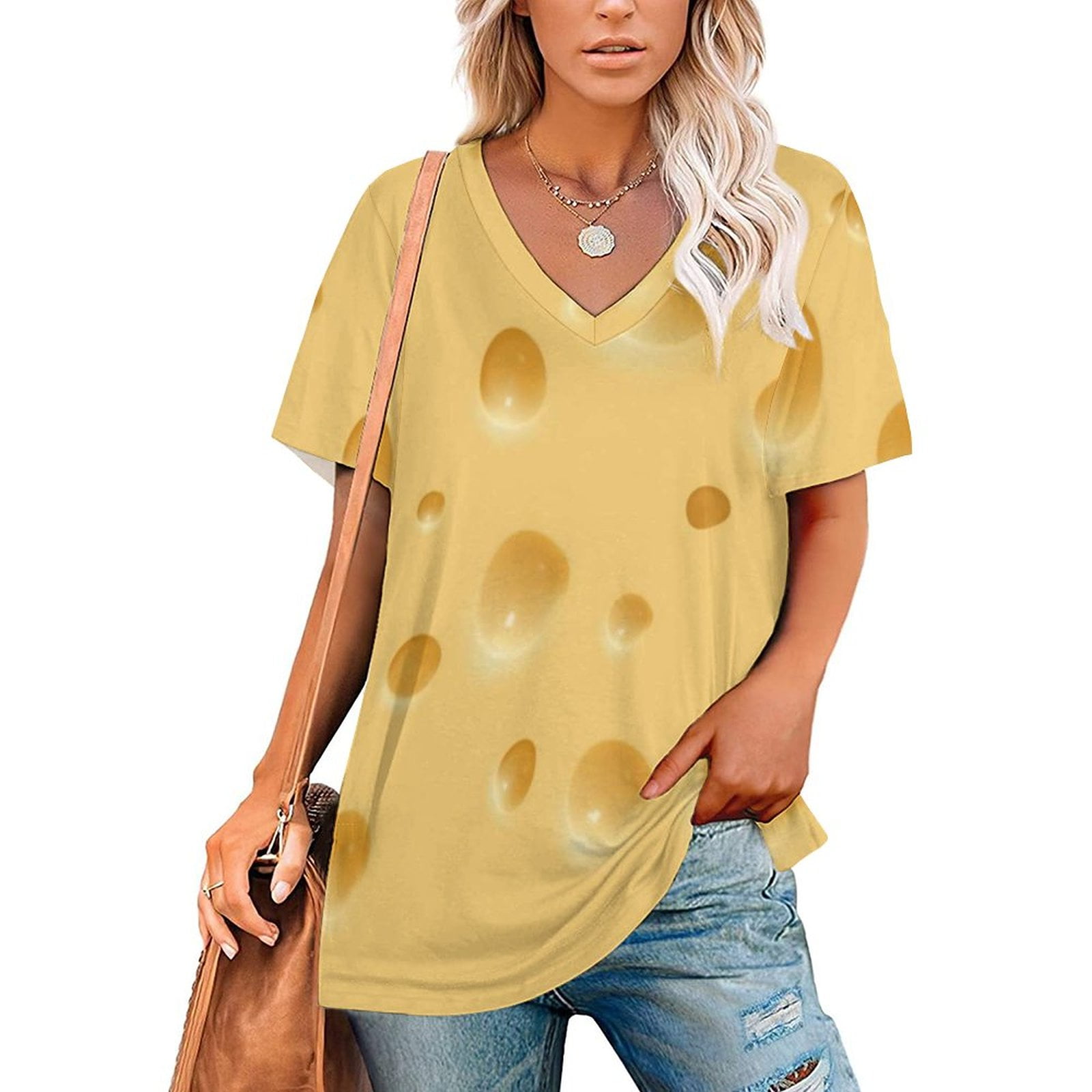 Cheese Women Short Sleeve Tops O-Neck Hollow Out Shoulder Strap Tees ...