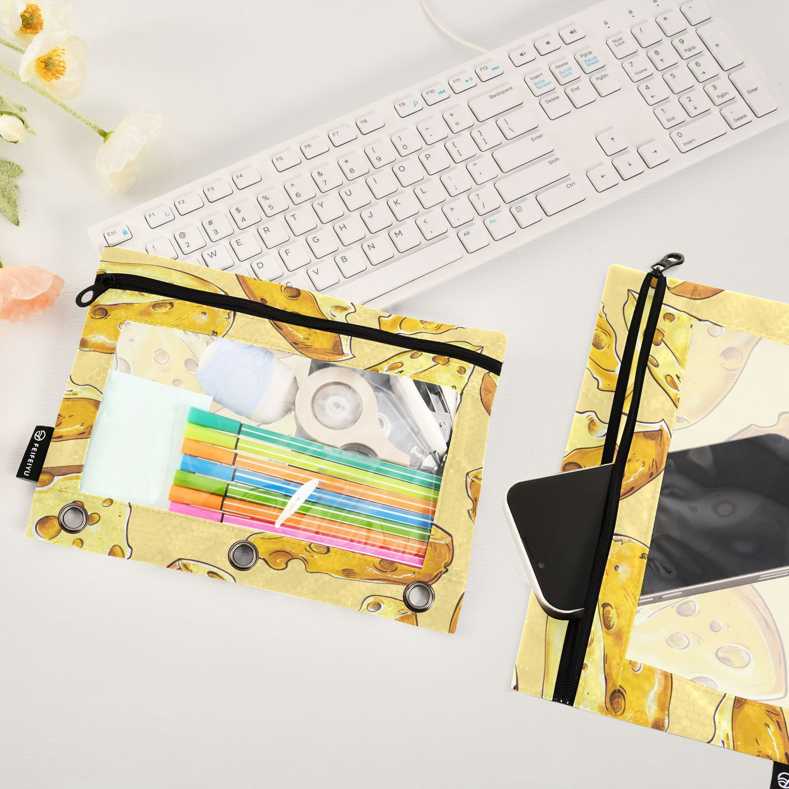 Cheese Yellow 2 Pack Pencil Pouches Zipper Pencil Case 3 Ring Pencil ...