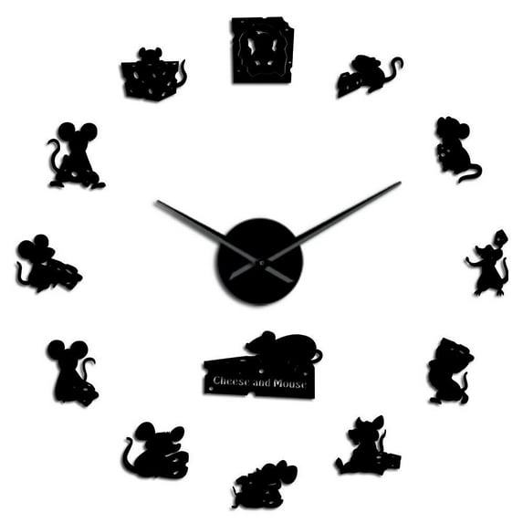 Cheese and Funny Mouse Acrylic DIY Wall Clock Cartoon Animals Nursery ...