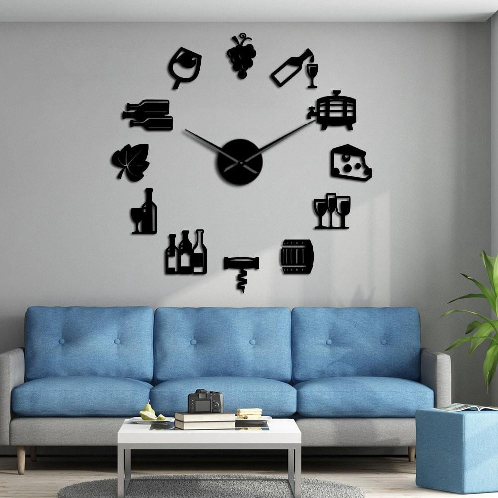 Cheese and Wine Modern Kitchen Art Stickers DIY Giant Wall Clocks ...