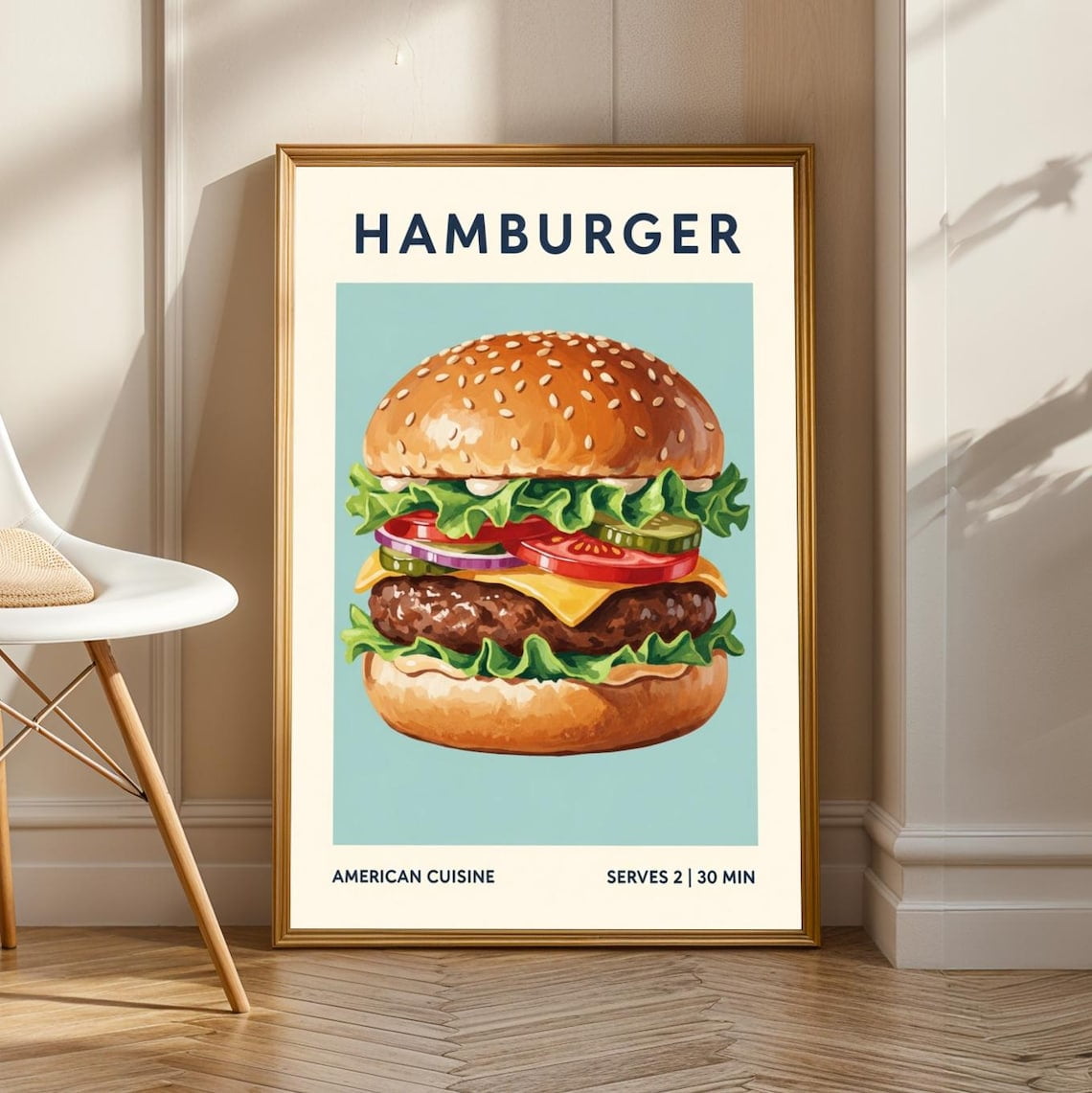 Cheeseburger Art Print: Modern Food Poster, Kitchen Wall Decor ...