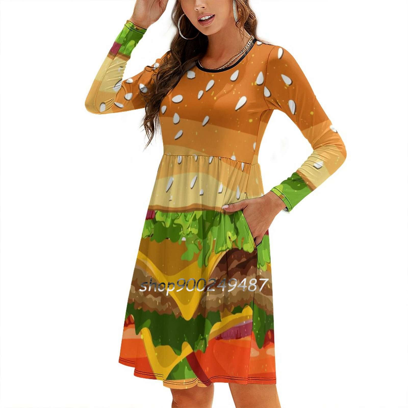 Cheeseburger Pattern. Evening Party Dresses Midi Sexy Dress Female ...