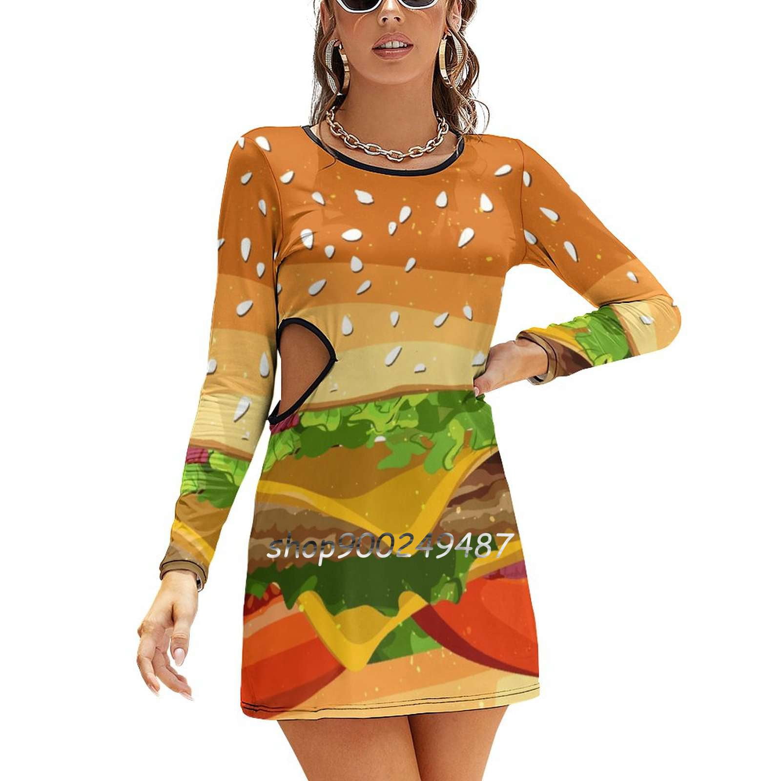 Cheeseburger Pattern. Evening Party Dresses Midi Sexy Dress Female ...