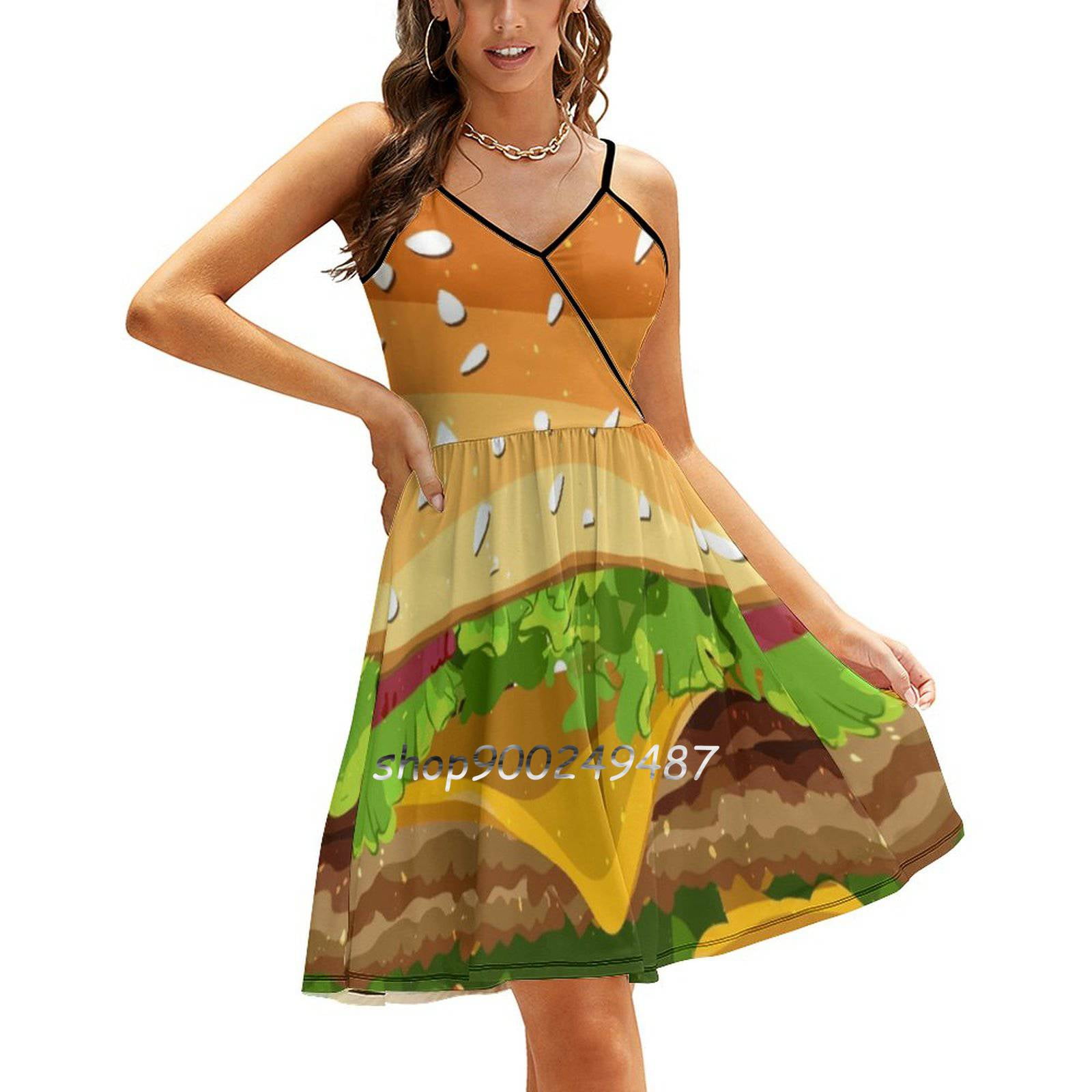 Cheeseburger Pattern. Evening Party Dresses Midi Sexy Dress Female ...