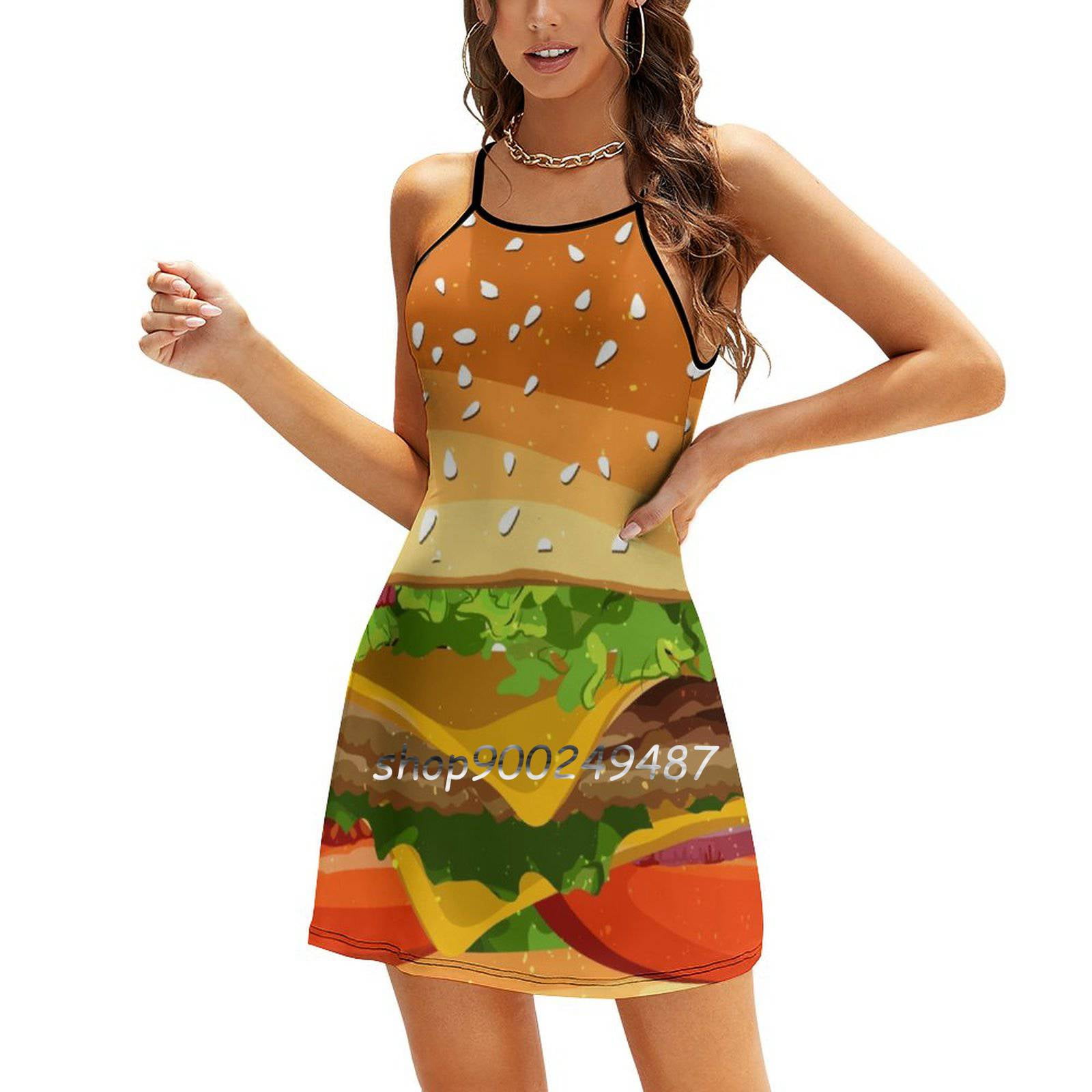 Cheeseburger Pattern. Evening Party Dresses Midi Sexy Dress Female ...