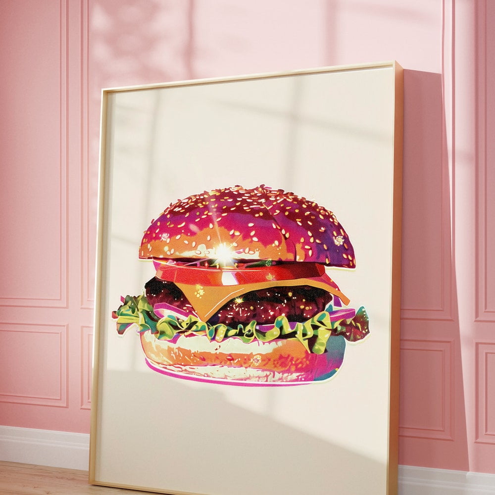 Cheeseburger Retro Art Print: Trendy Kitchen Wall Decor UNFRAMED PAPER ...