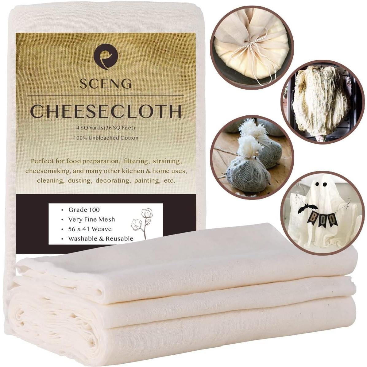Cheesecloth, Grade 90, 36 Sq Feet, Reusable, 100% Unbleached Cotton ...