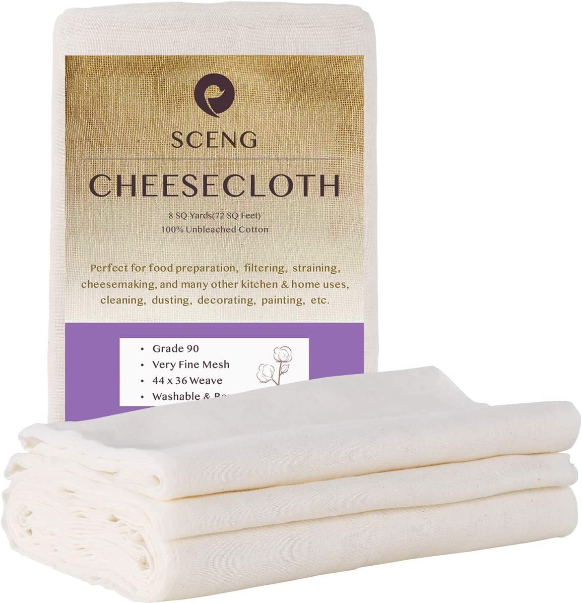 Cheesecloth, Grade 90, 72 Sq Feet, 100% Unbleached Cotton Fabric, Ultra ...