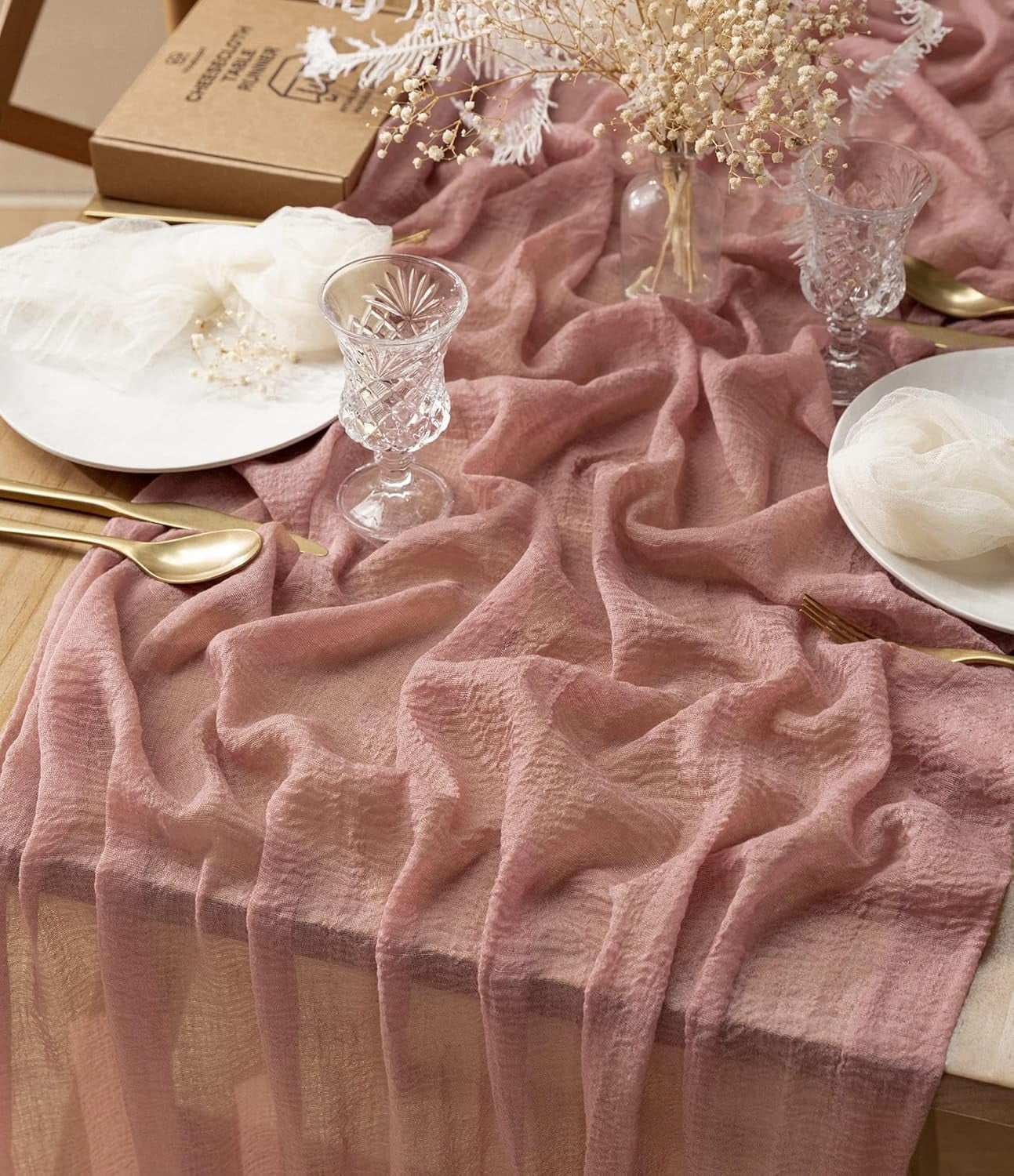 Cheesecloth Table Runner 10 Ft Gauze Boho Fabric Rustic Dusty Rose Pink ...