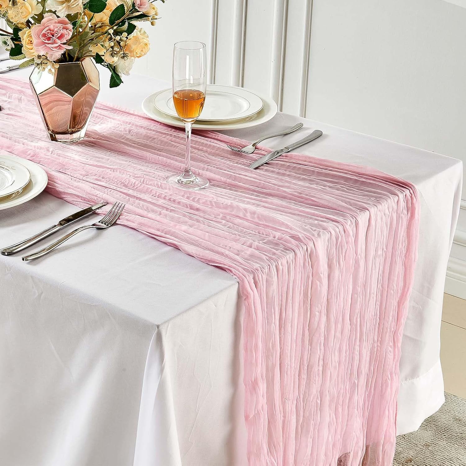 Cheesecloth Table Runner 10ft Light Pink Gauze Rustic Boho Table Runner ...