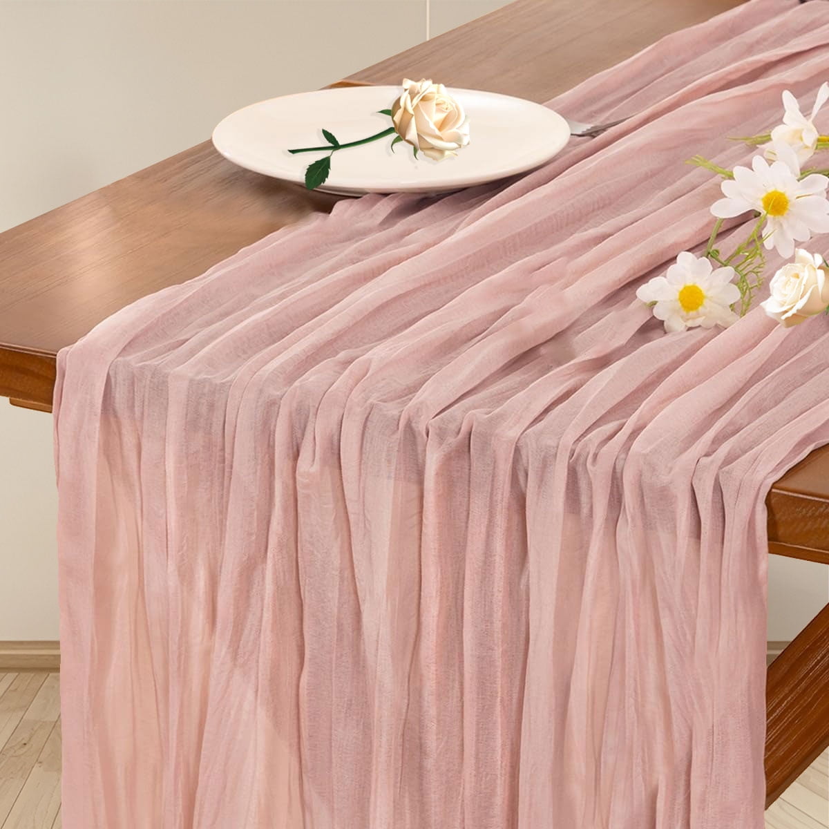 Cheesecloth Table Runner Mothers Day Boho Rustic Gauze Dusty Pink ...