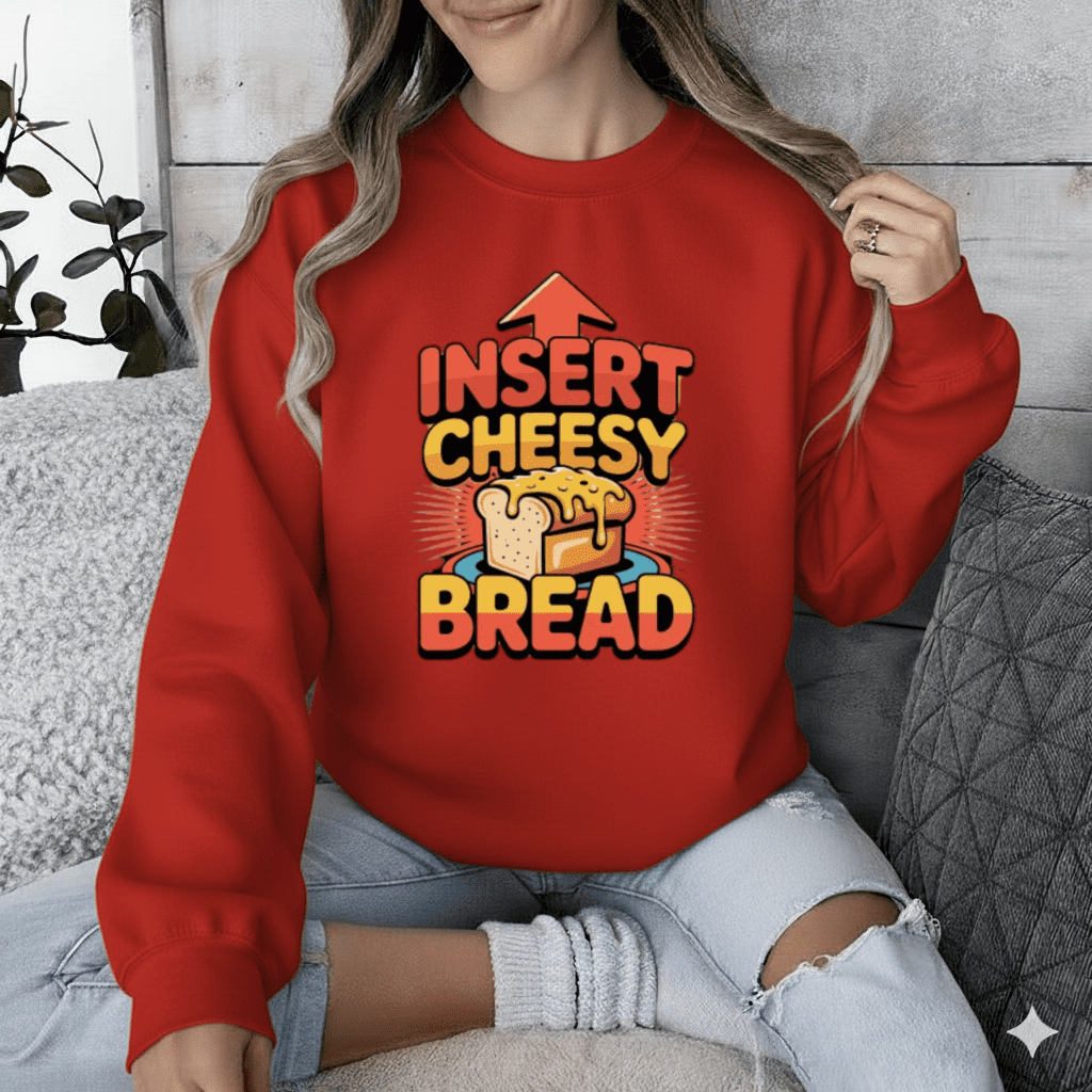 Cheesy Bread Insert Here Funny Toast Meme Food Lover Humor Quote Design Sweatshirt up to size ...