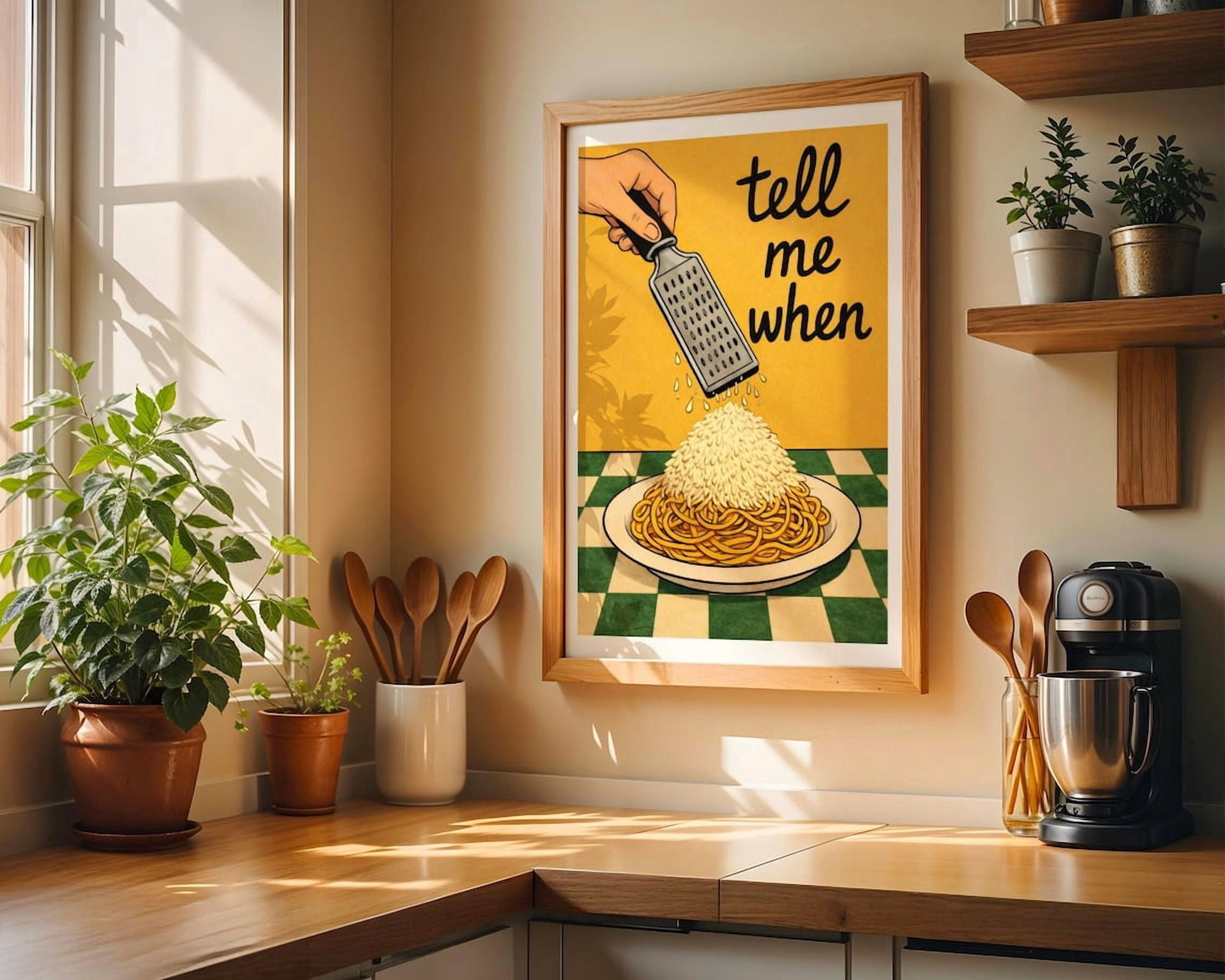 Cheesy Pasta Lovers Print, Cheese Illustration Kitchen Decor, Unframed ...