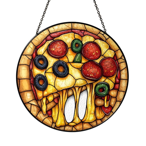 Cheesy Pizza Slice Stained Glass Style Window Suncatcher, Kitchen ...
